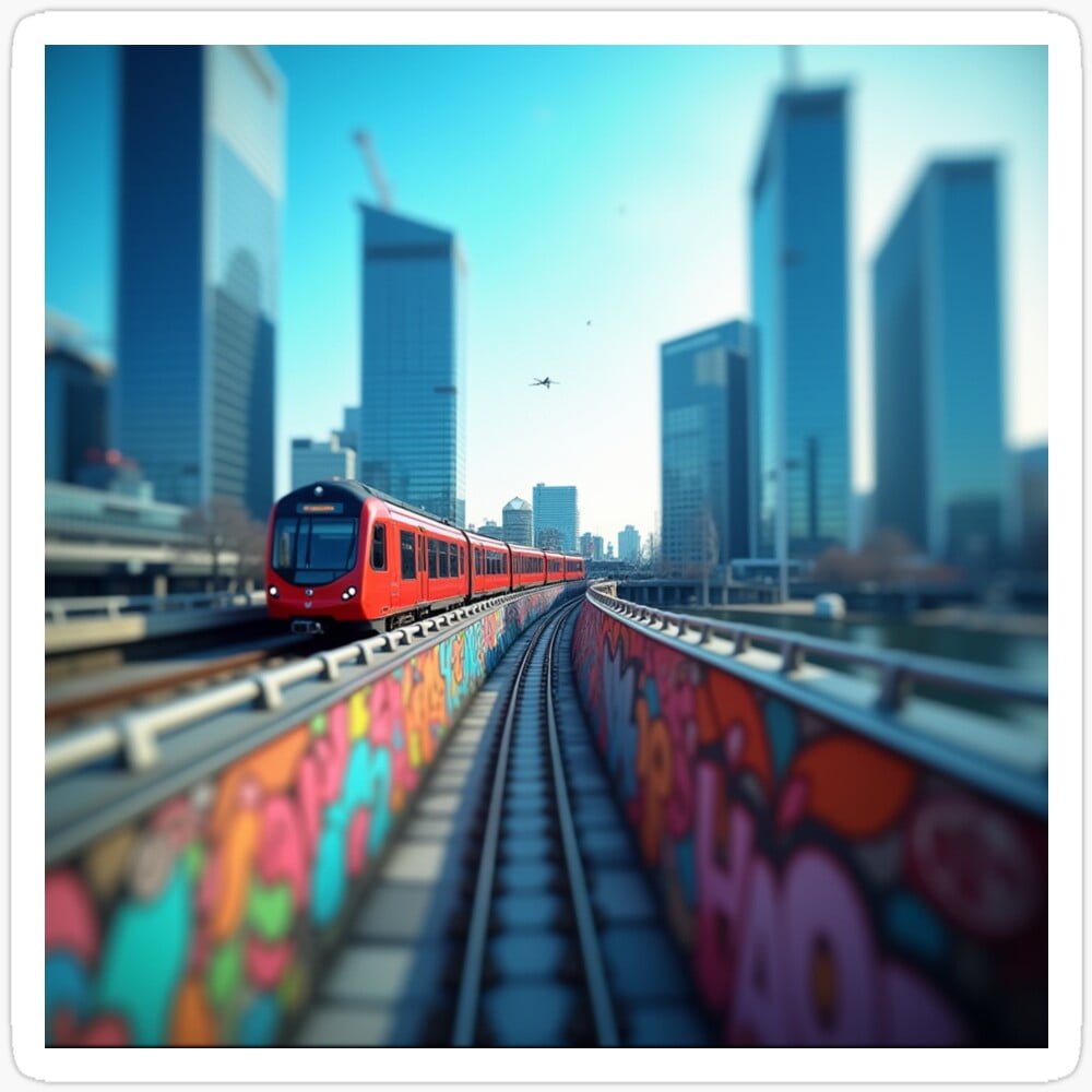 London Canary Wharf Skyline With Dlr Train Sticker Phone Decal Water ...