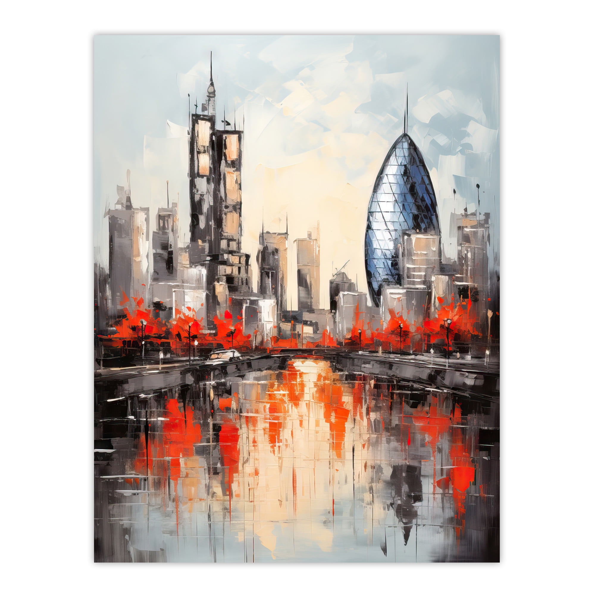 London Cityscape Skyline The Gherkin Oil Painting Thames Reflections In ...