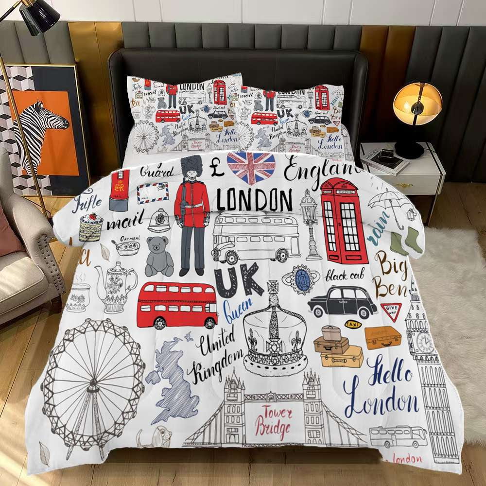 London Double Decker Bus Comforter Set King Size Bedding Set For Travl ...