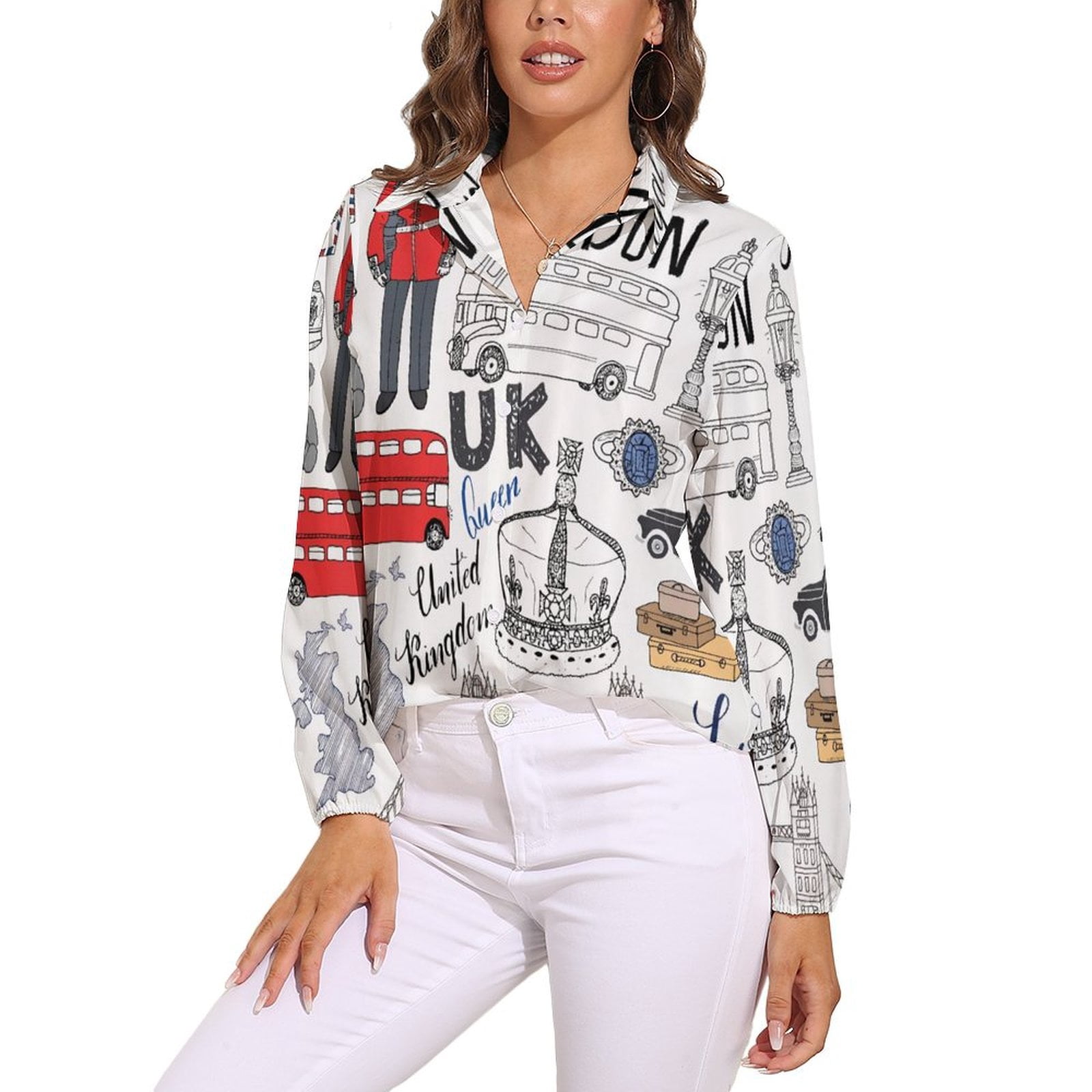 London Double Decker Bus Long Sleeve Blouse Woman Streetwear Casual ...