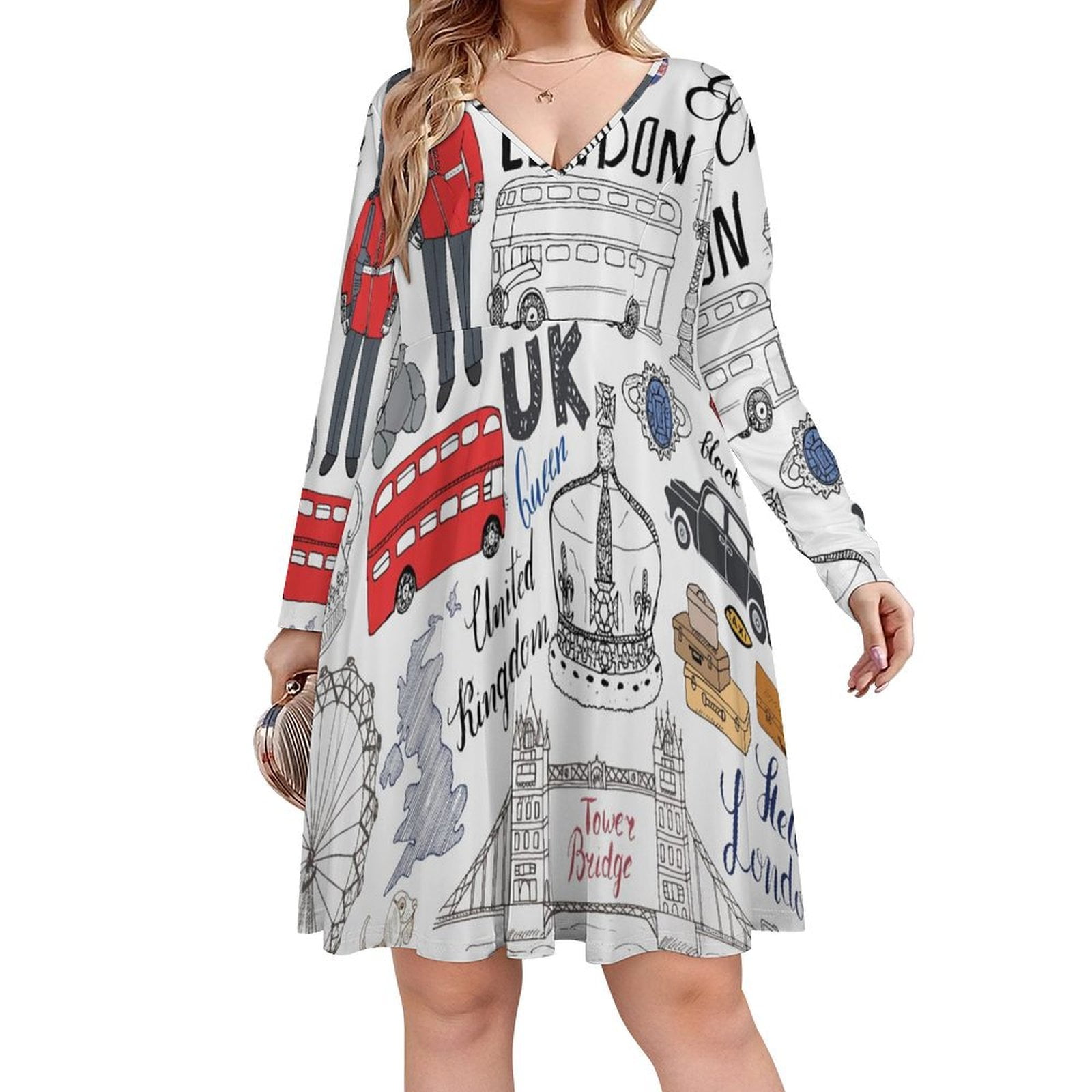 London Double Decker Bus Long Sleeve Sexy Dresses For Women Ladies ...