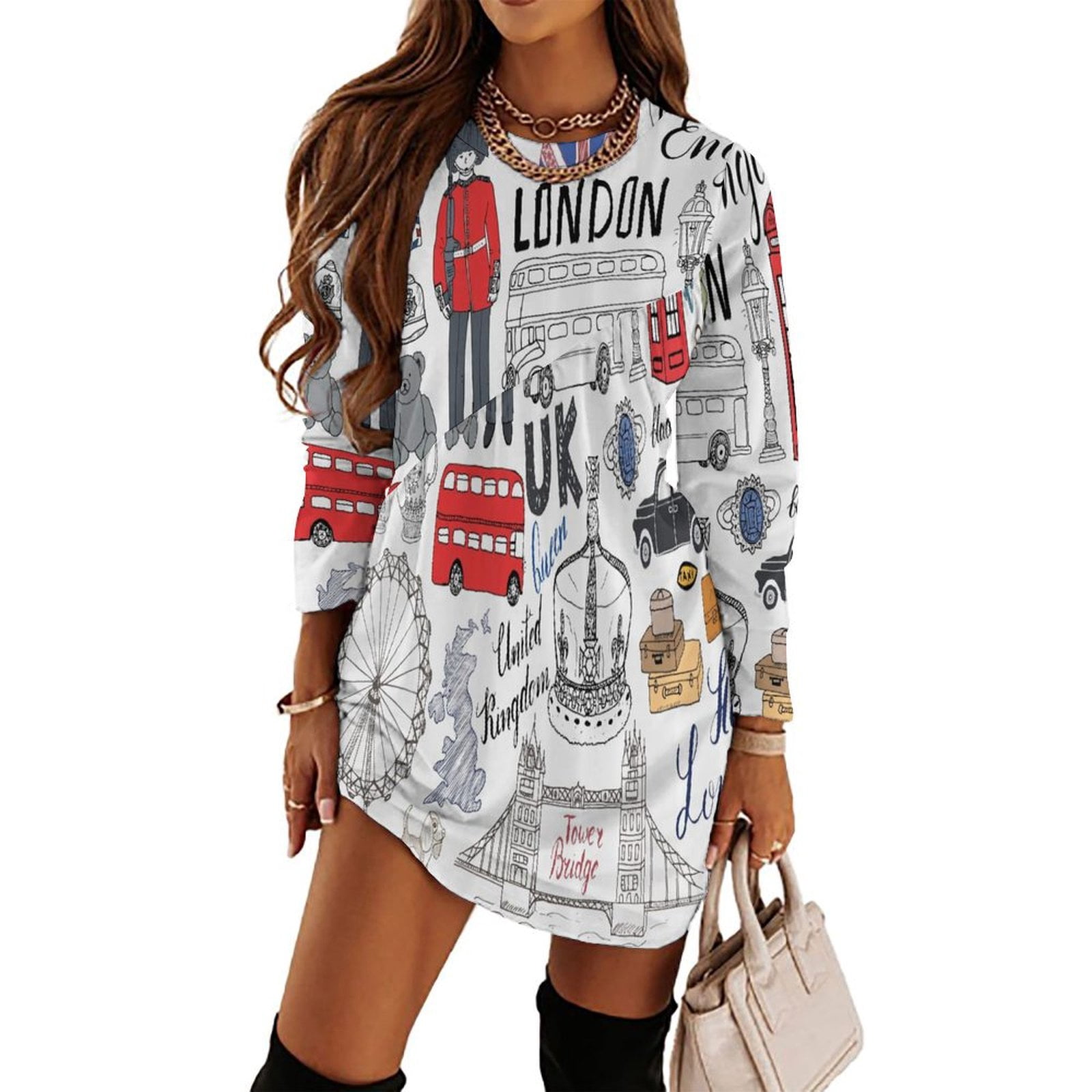 London Double Decker Bus Loose Dress Evening Dress Summer Dresses for ...