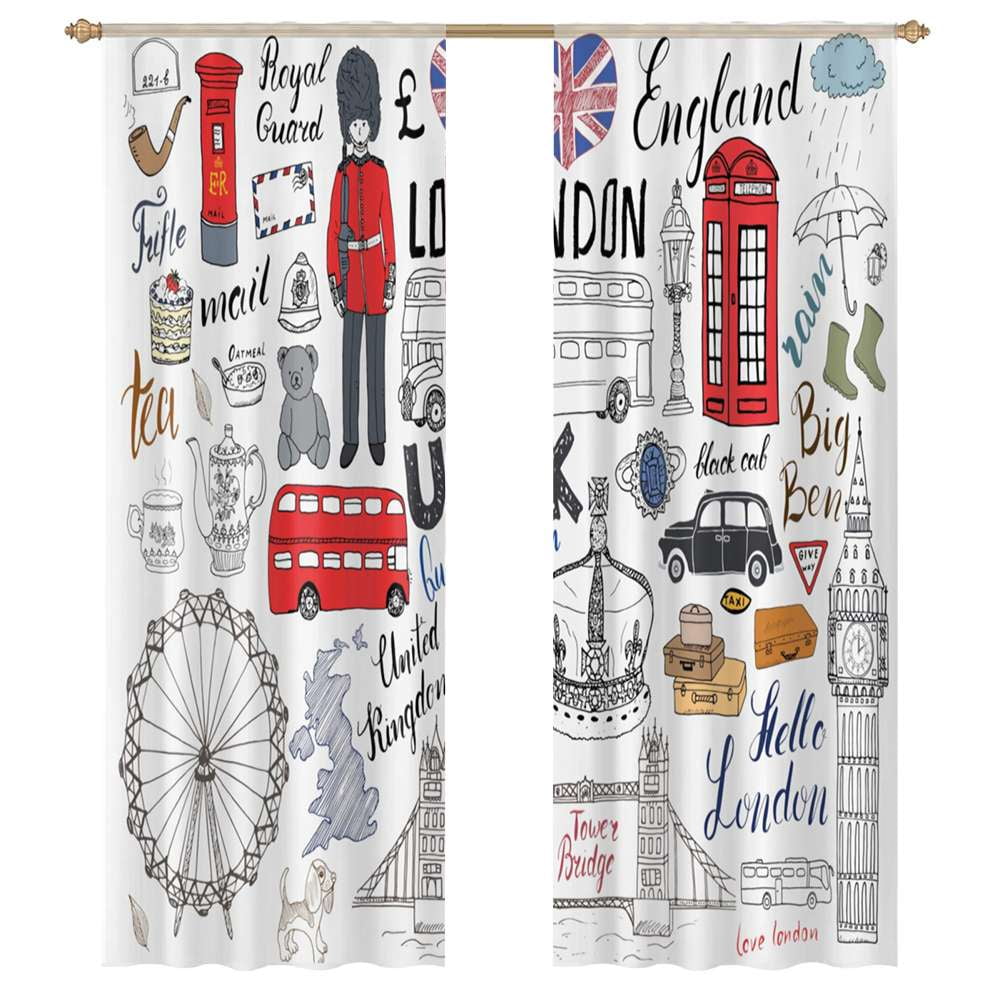 London Double Decker Bus Tulle Curtains For Living Room Chiffon Sheer ...