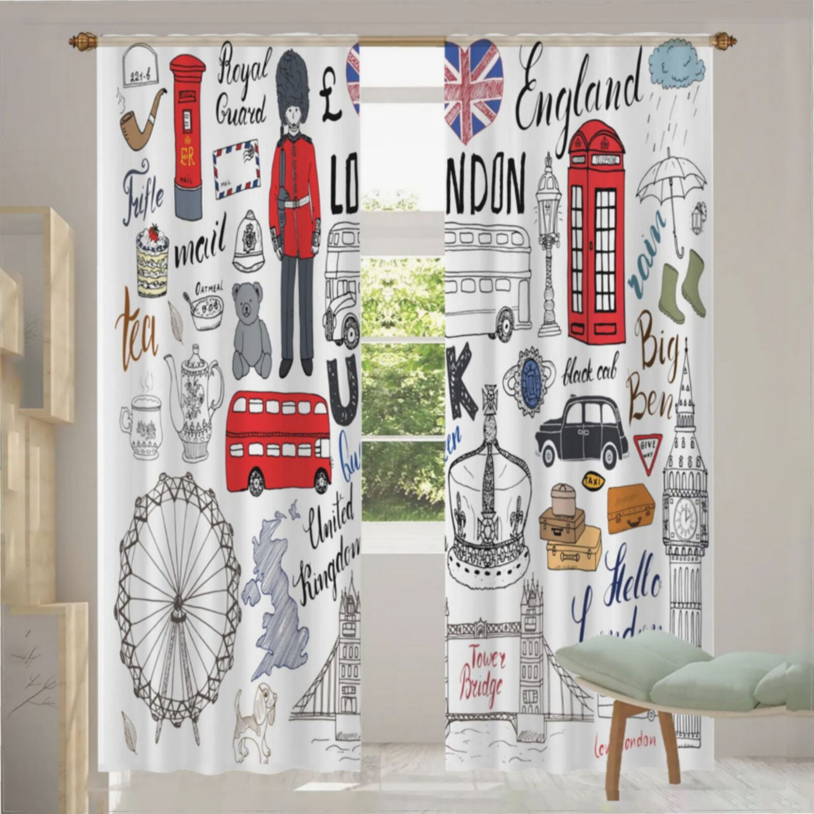 London Double Decker Bus Tulle Sheer Window Curtains For Living Room ...