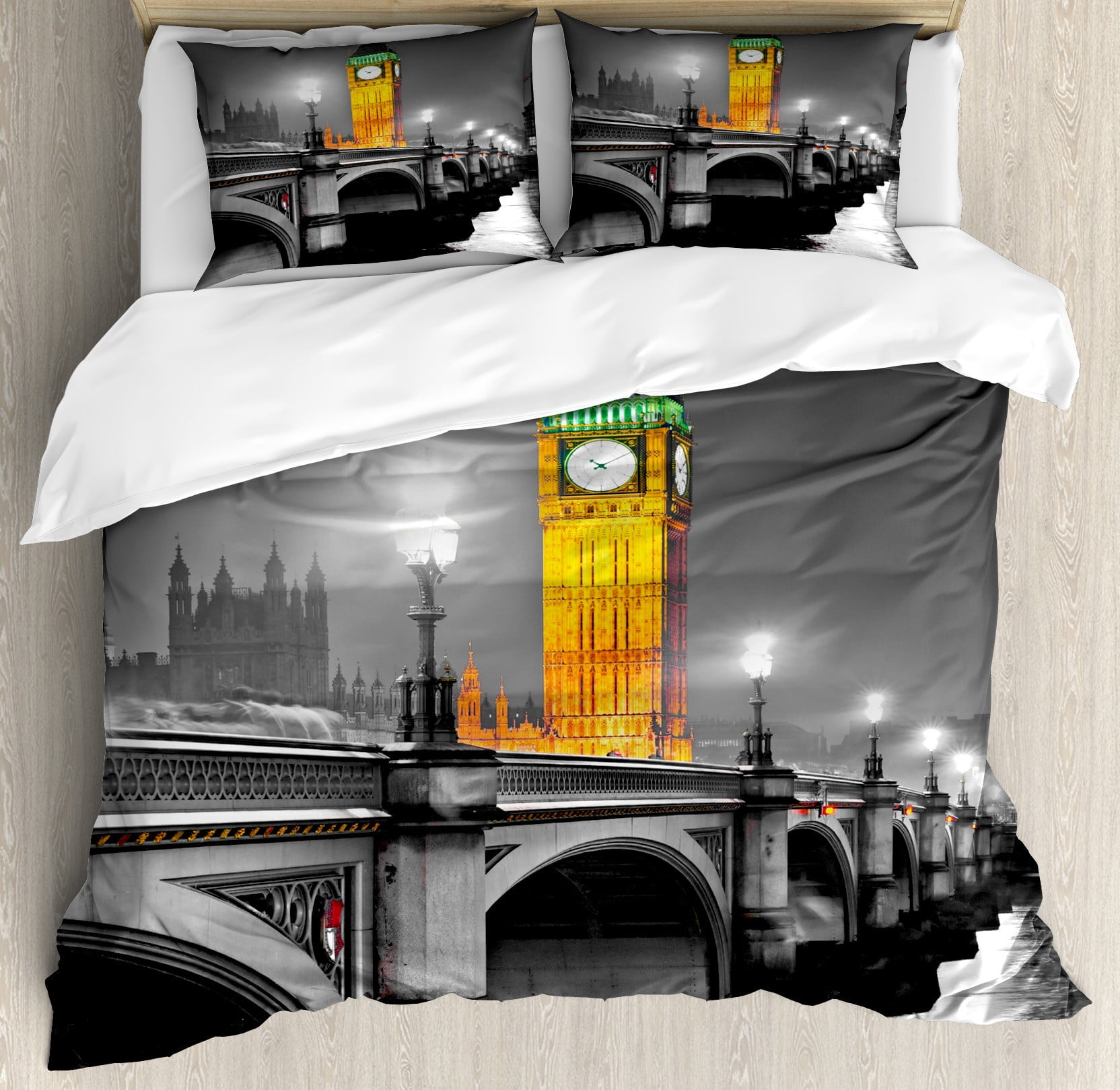 London Duvet Cover Set, Big Ben and Westminster Bridge at Night in UK ...