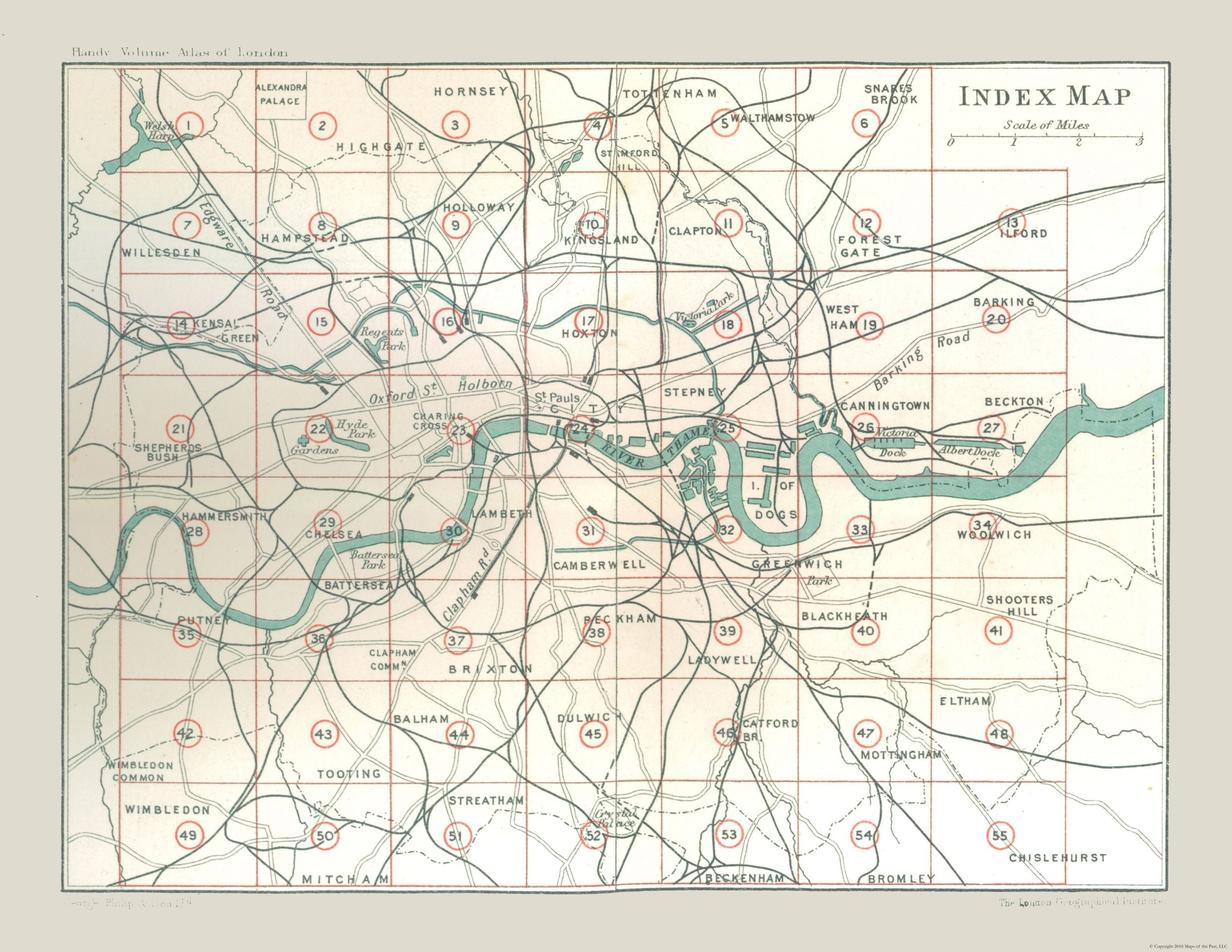 Historic Map - London England Atlas Index - Philip 1902 - 29.76 x 23 ...
