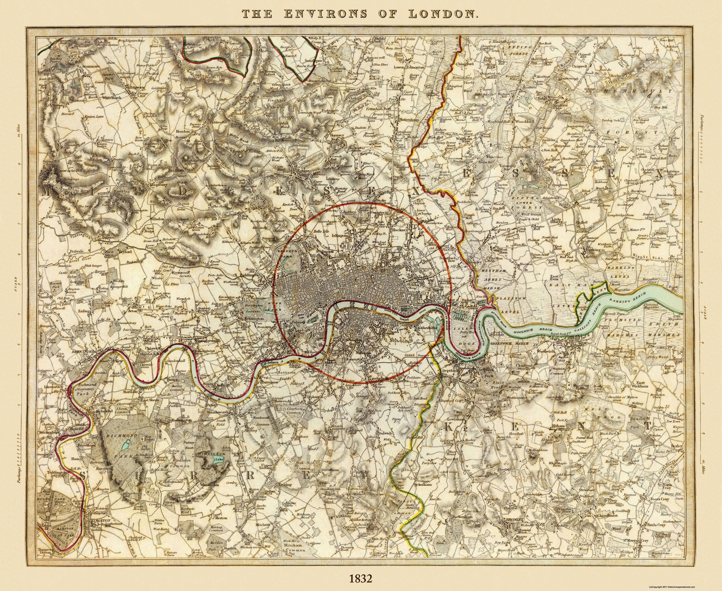 Historic Map - London England - Chapman 1832 - 28.06 x 23 - Vintage ...