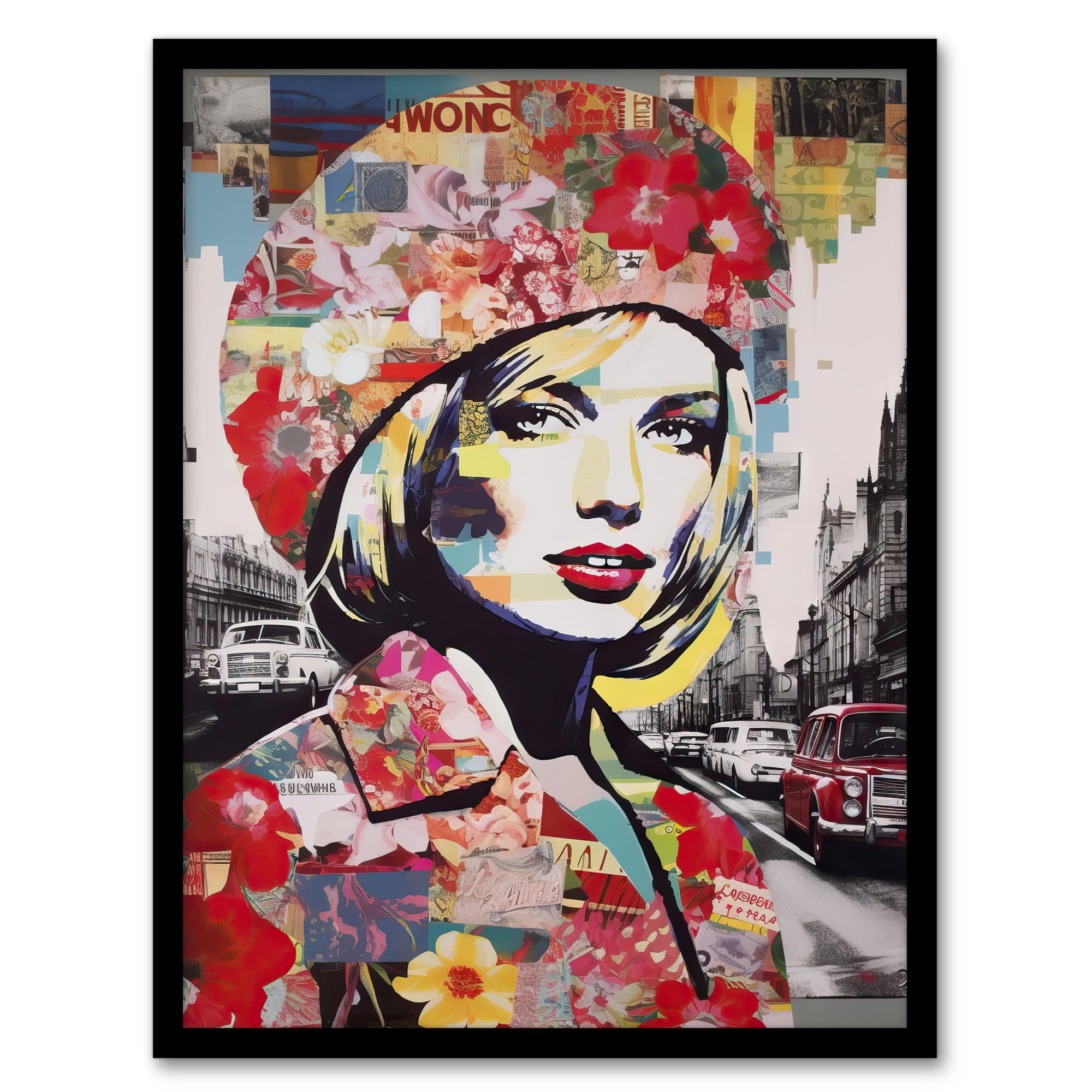 London Floral Fashion Retro Advert Collage Artwork Woman Portrait In ...