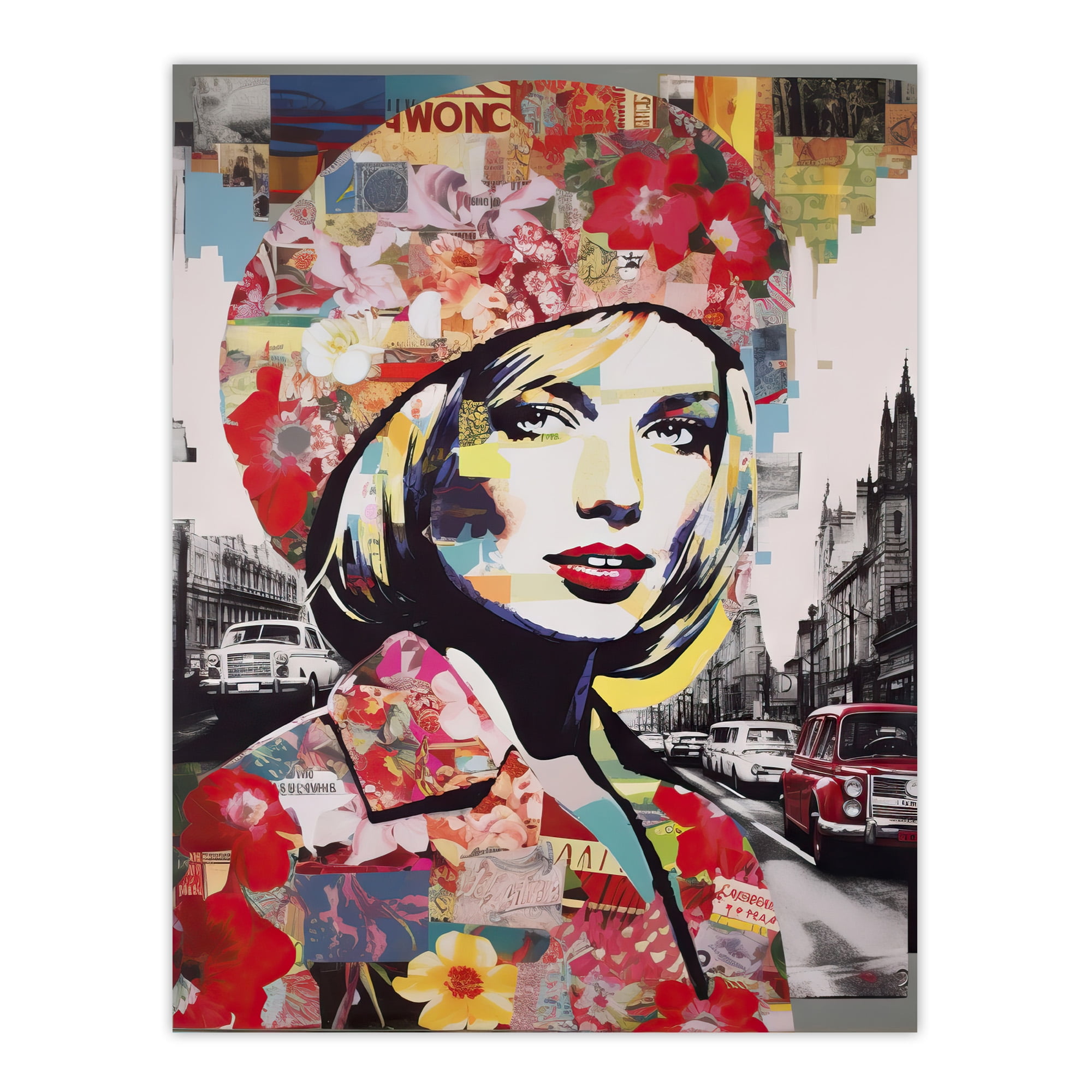 London Floral Fashion Retro Advert Collage Artwork Woman Portrait In ...