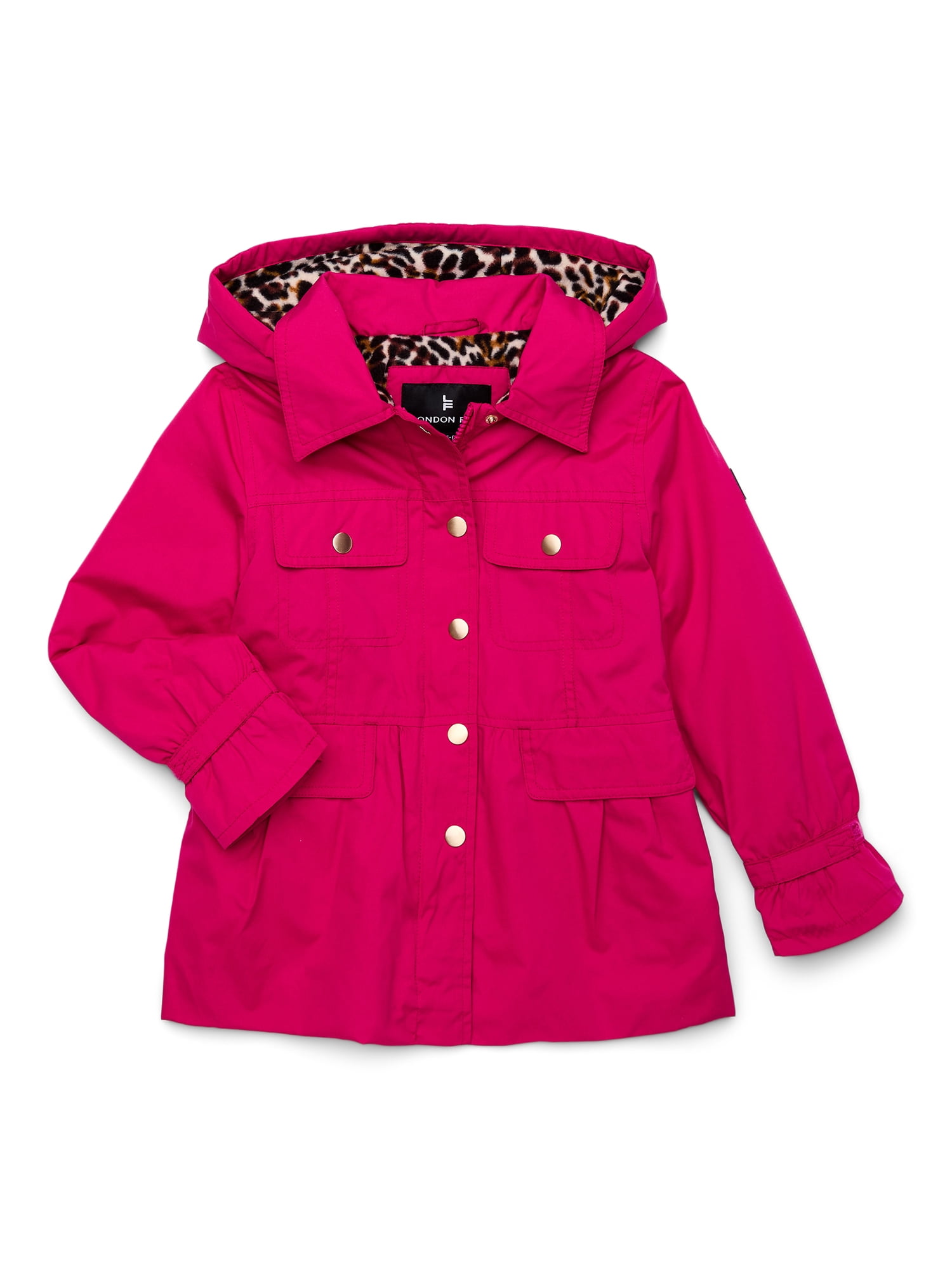 London Fog Girls Trench Coat with Cheetah Hood, Water-Resistant, Sizes ...