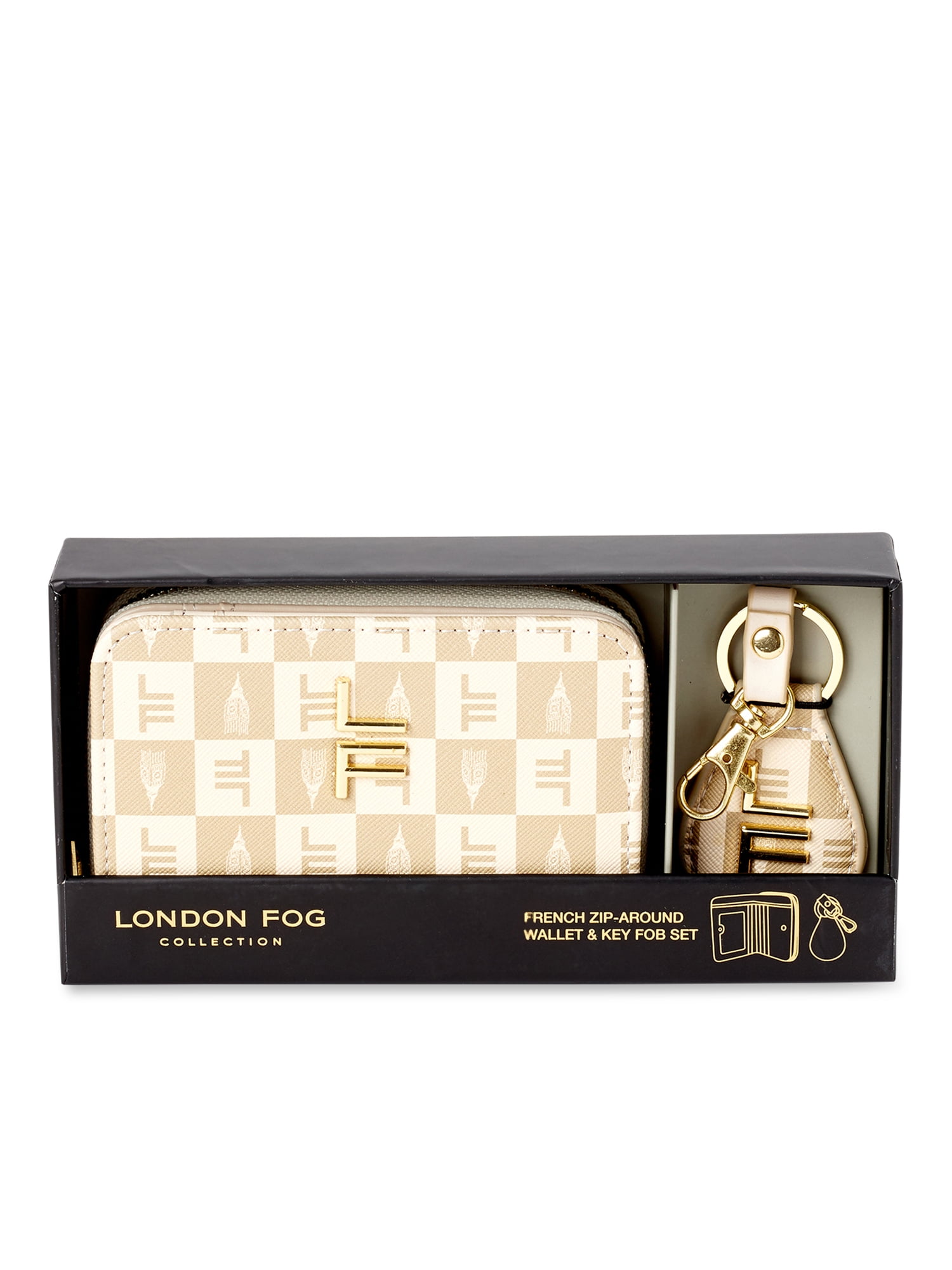 London Fog Giselle French Zip-Around Vegan Leather Wallet & Key Fob ...