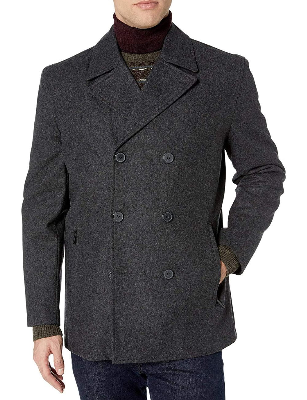London Fog Men's Wool Blend Double Breasted Pea Coat - Walmart.com