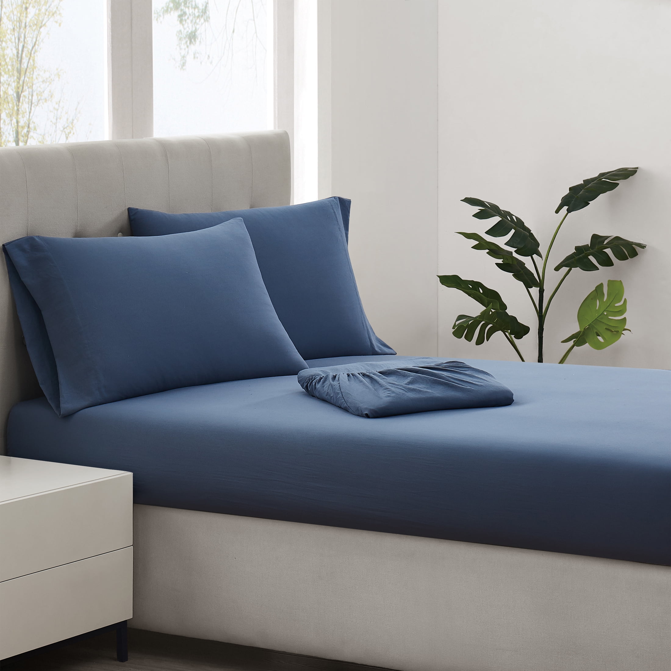 London Fog Moisture Wicking Microfiber Sheet Set Navy Twin/Twin-XL 2 ...