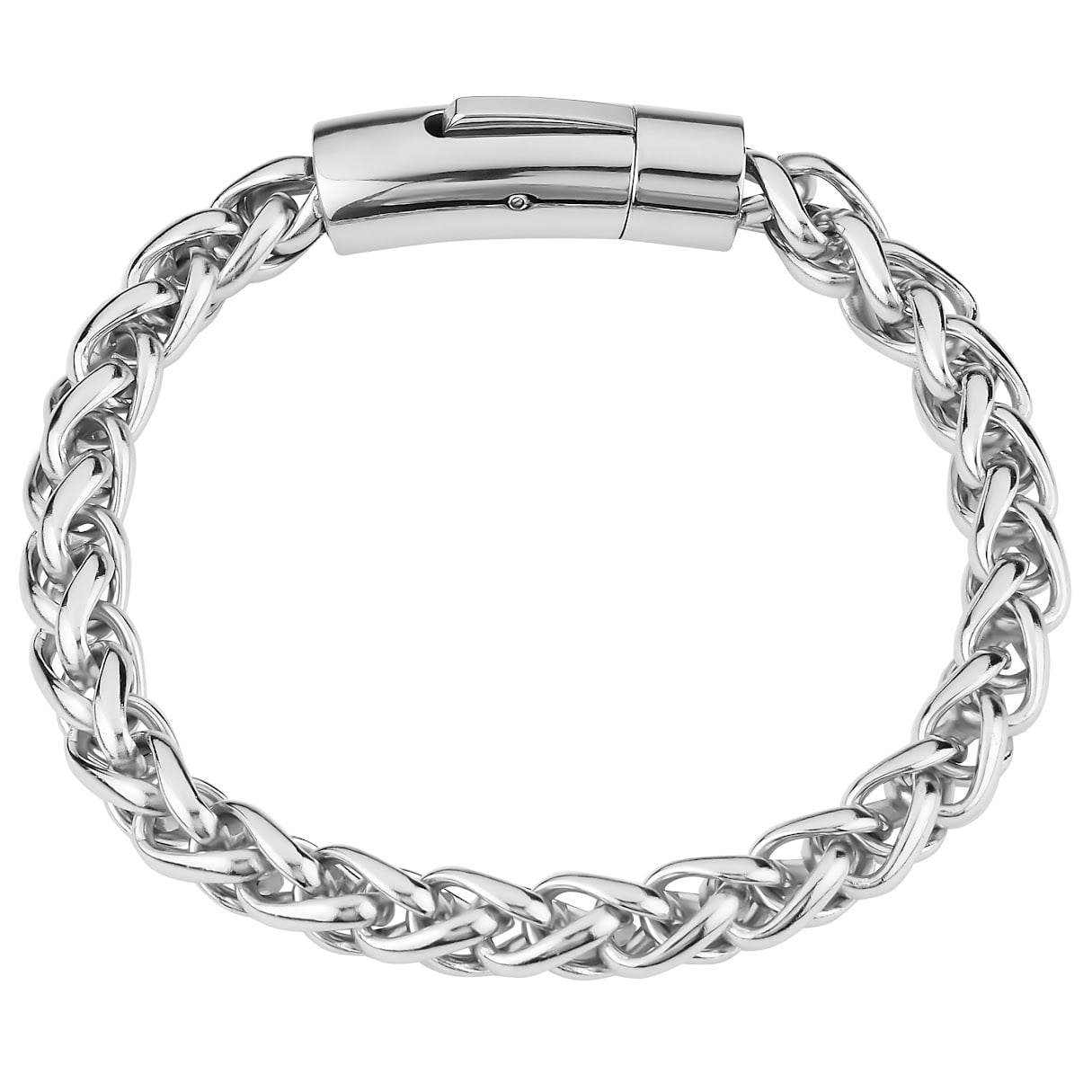 London Fog Silver Interlocking Chain Link 8 Inch Unisex Bracelet Push ...