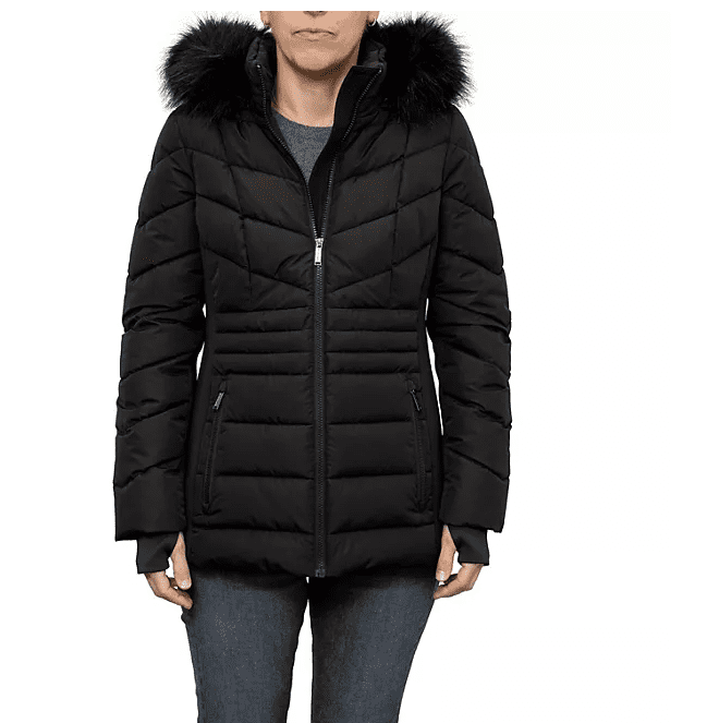 London Fog Women's Faux Fur Puffer Jacket Black Large - Walmart.com