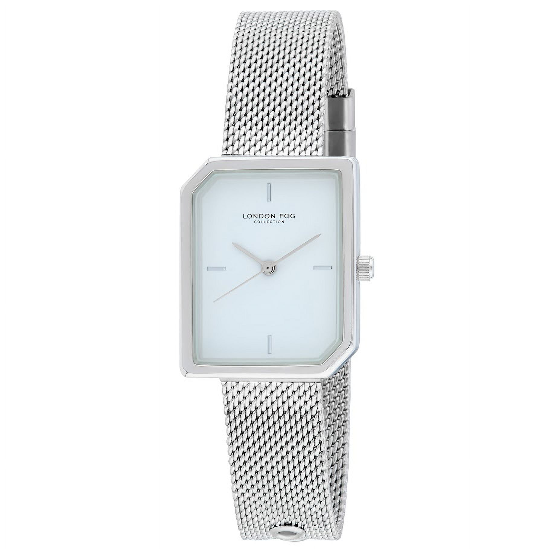 London Fog Women's Silver Cavern 24mm Rectangle Bracelet Mesh Watch ...
