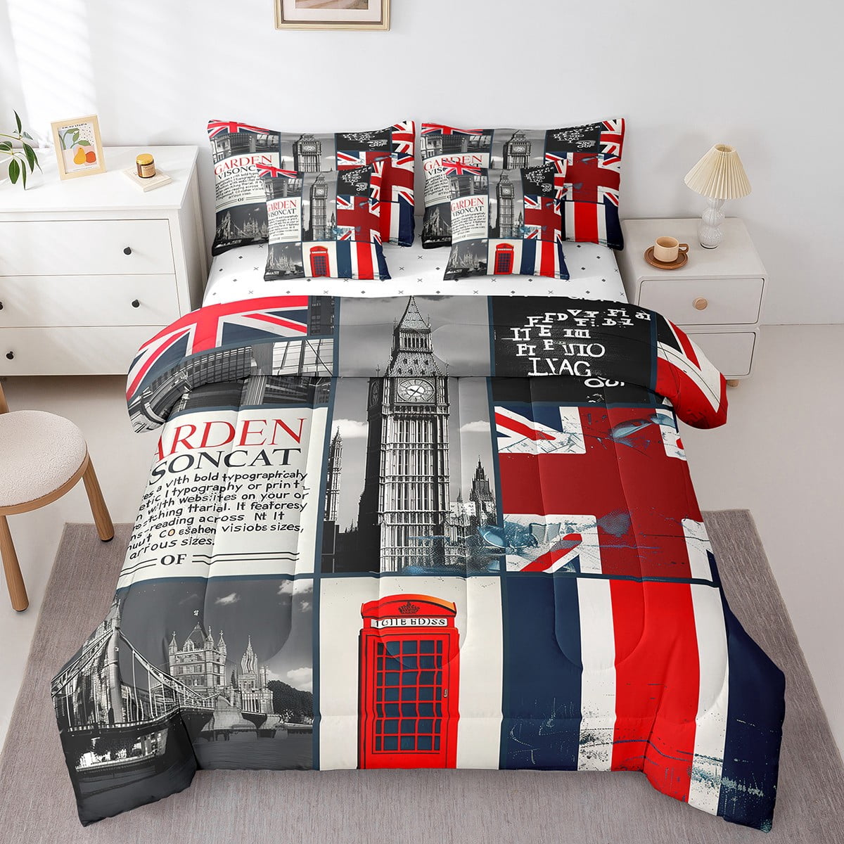 London Full Comforter Set 7 Piece,Big Bent United Dom Tower Bridge Bed ...