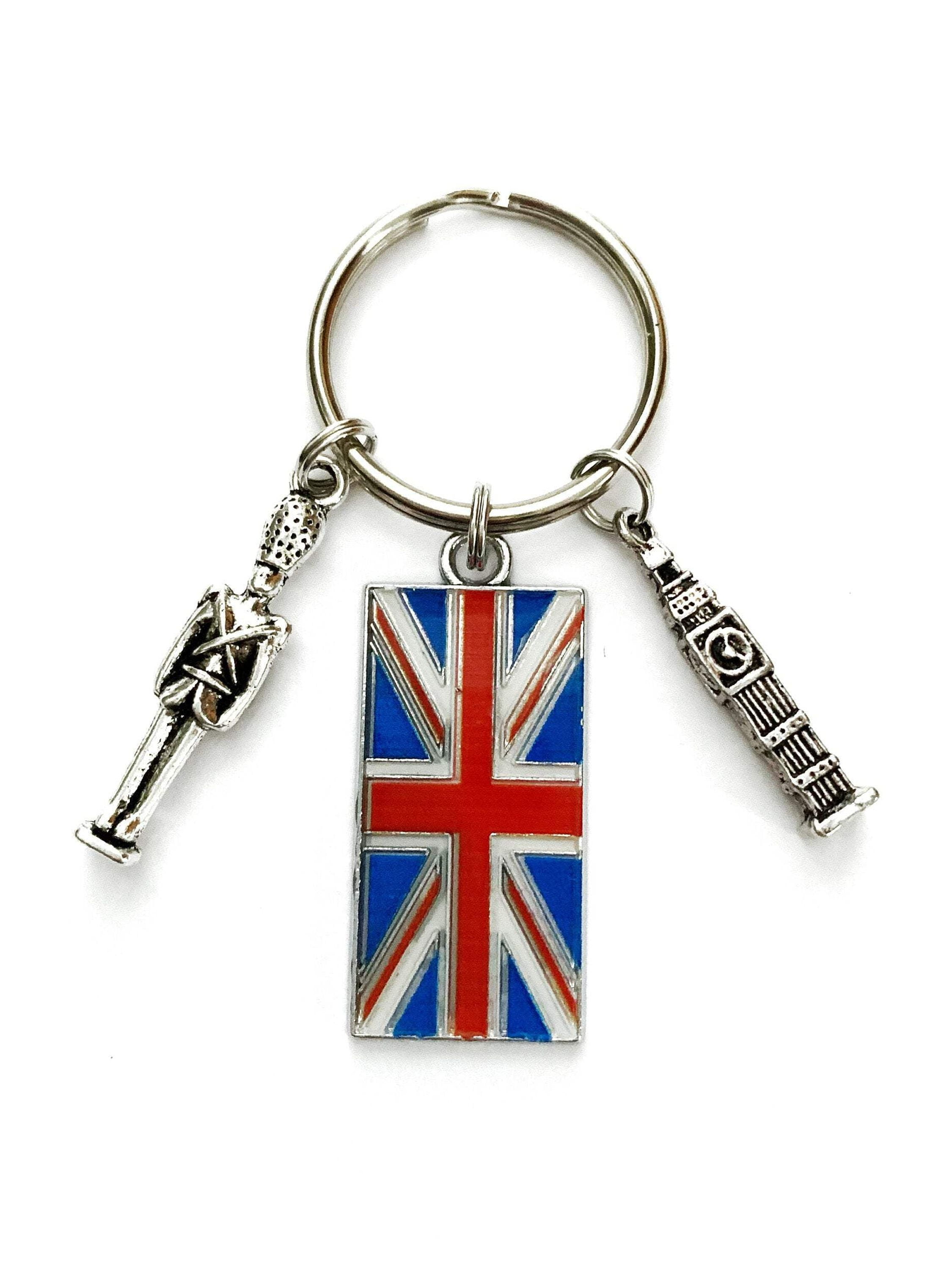 London Great Britain themed keychain. Includes Union Jack, Big Ben, and ...