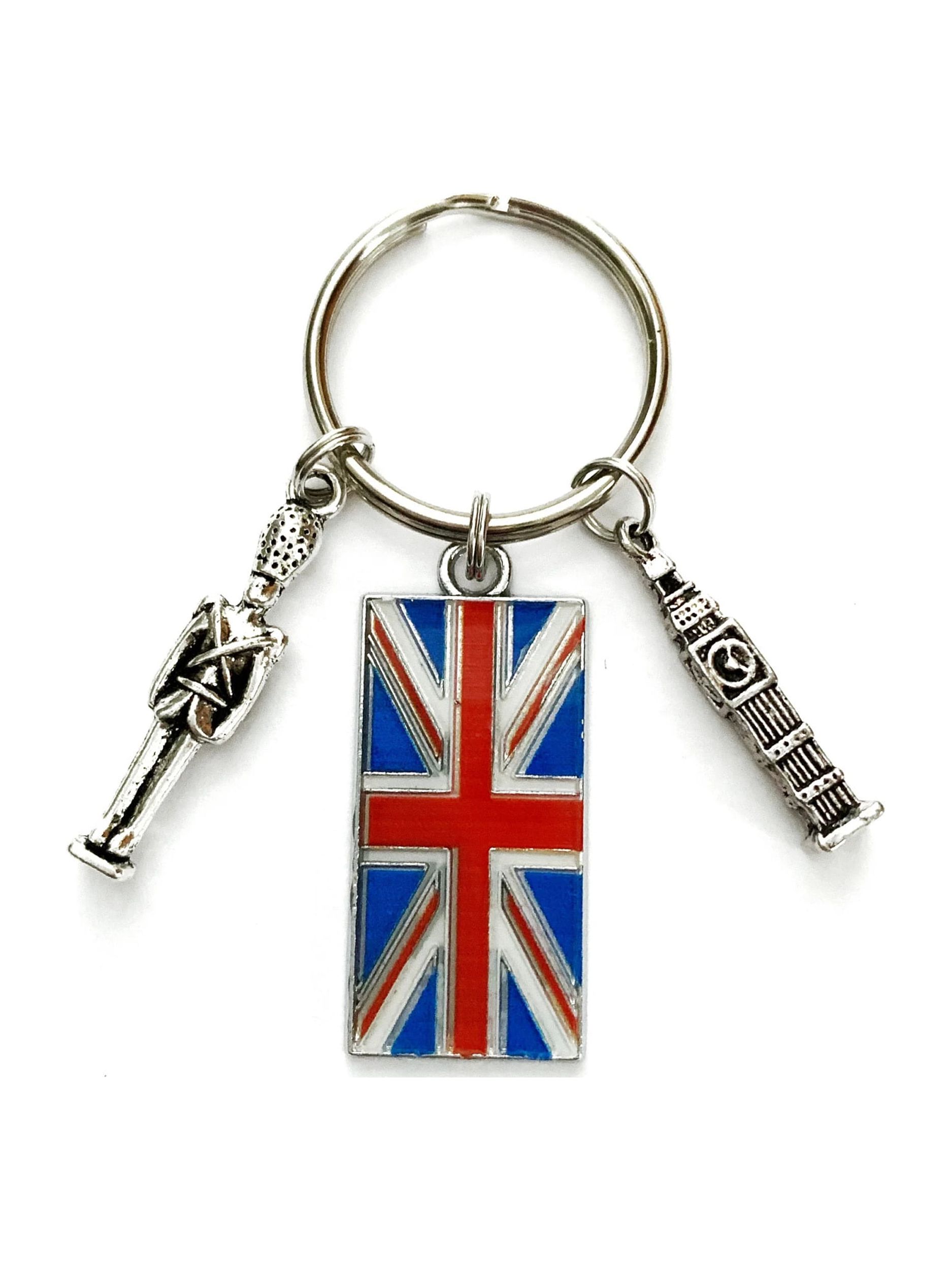 London Great Britain themed keychain. Includes Union Jack, Big Ben, and ...