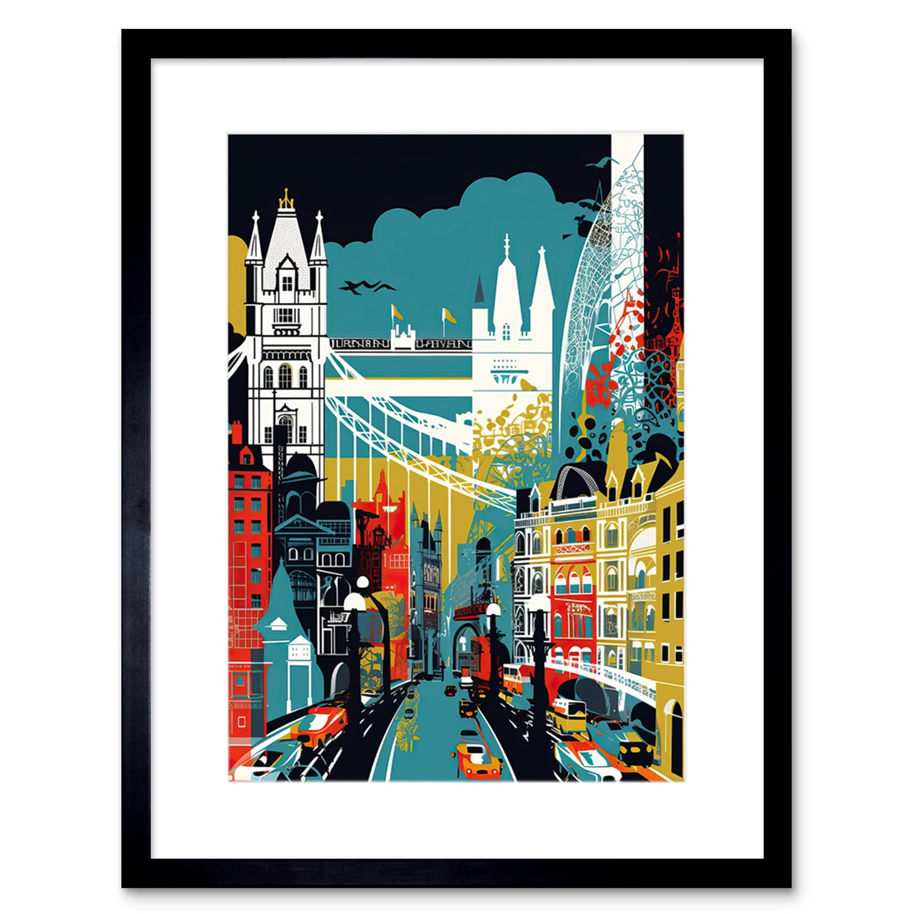 London Iconic Landmarks Modern Abstract Cityscape Artwork Framed Wall ...