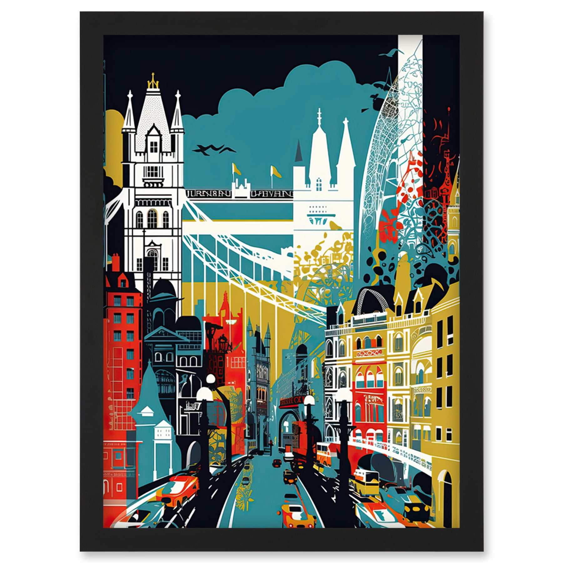 London Iconic Landmarks Modern Abstract Cityscape Artwork Framed Wall ...