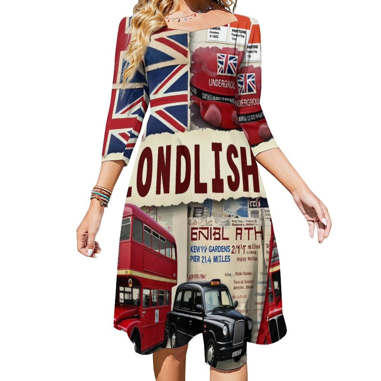 London Icons Collage-2 Womens Summer Dress Tie Back A Line Flare Dress ...