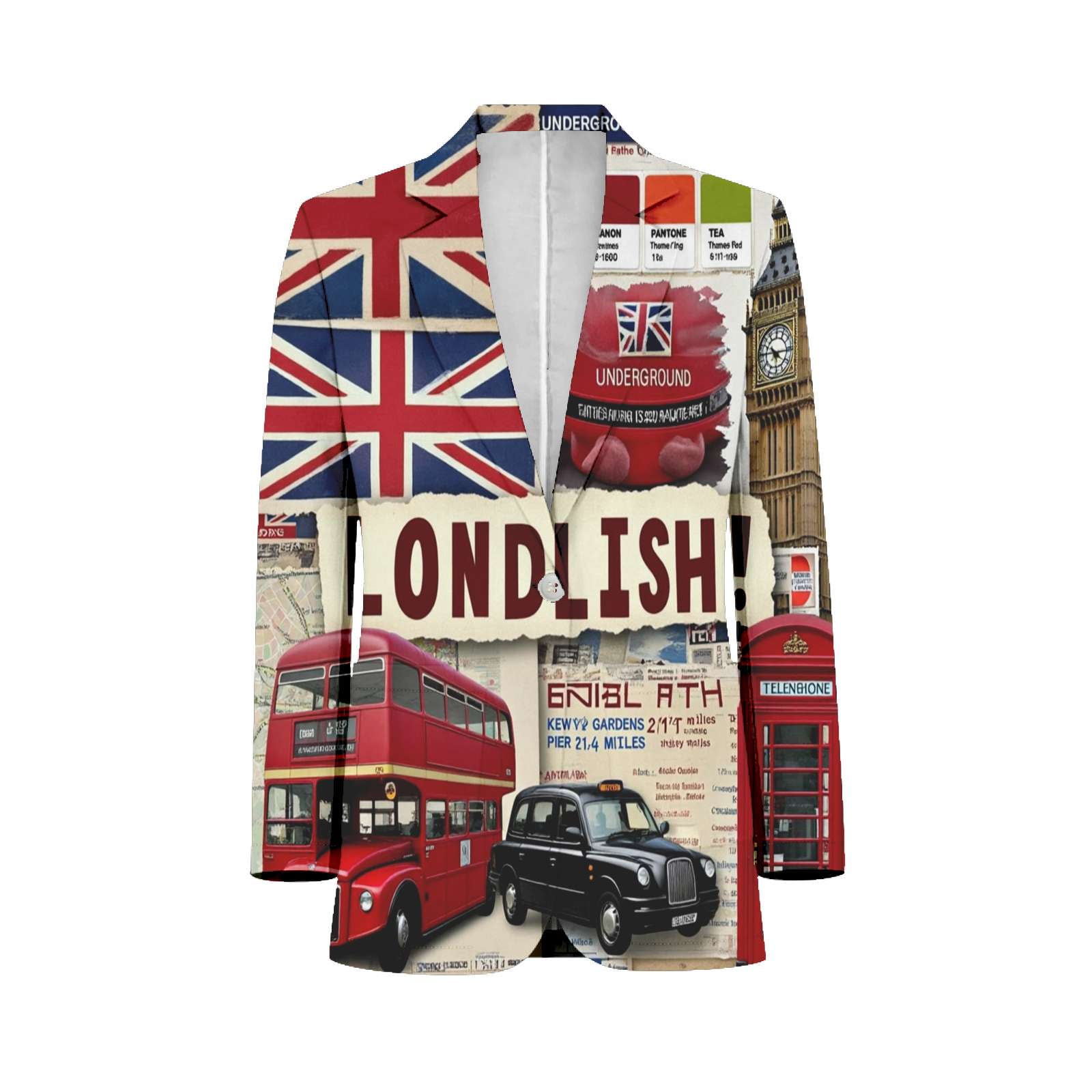 London Icons Collage Customized Men's Suits full man Shawl Collar ...