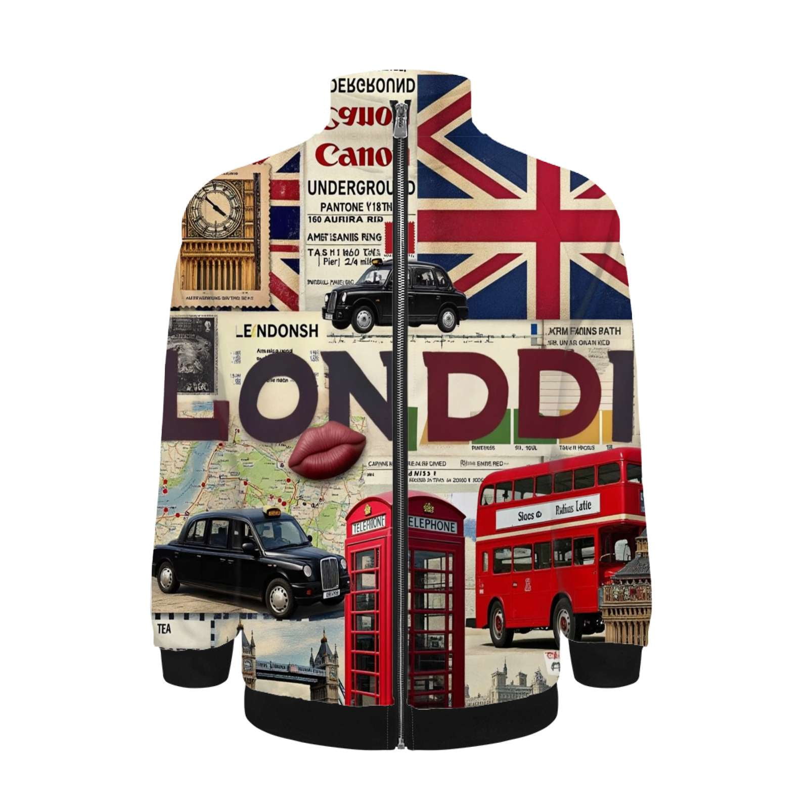 London Icons Collage Jacket Men's Street Cool Long Sleeves Coat ...