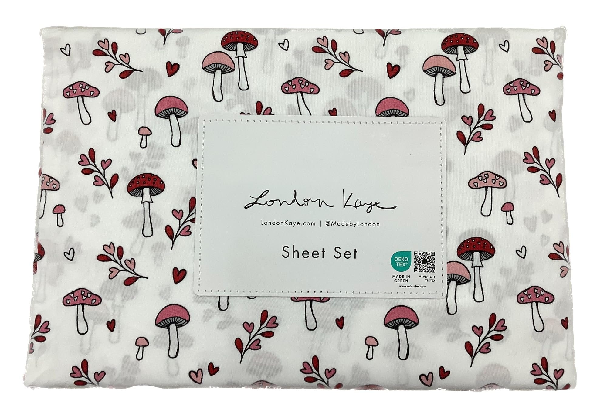 London Kaye Valentine's Day Sheet Set Toadstools, Mushrooms, and Hearts ...
