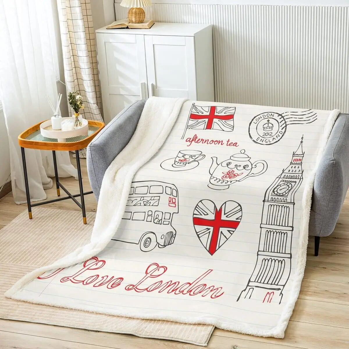 London Kids Throw Blanket Telephone Booth Big Ben Vintage Bus Bed ...