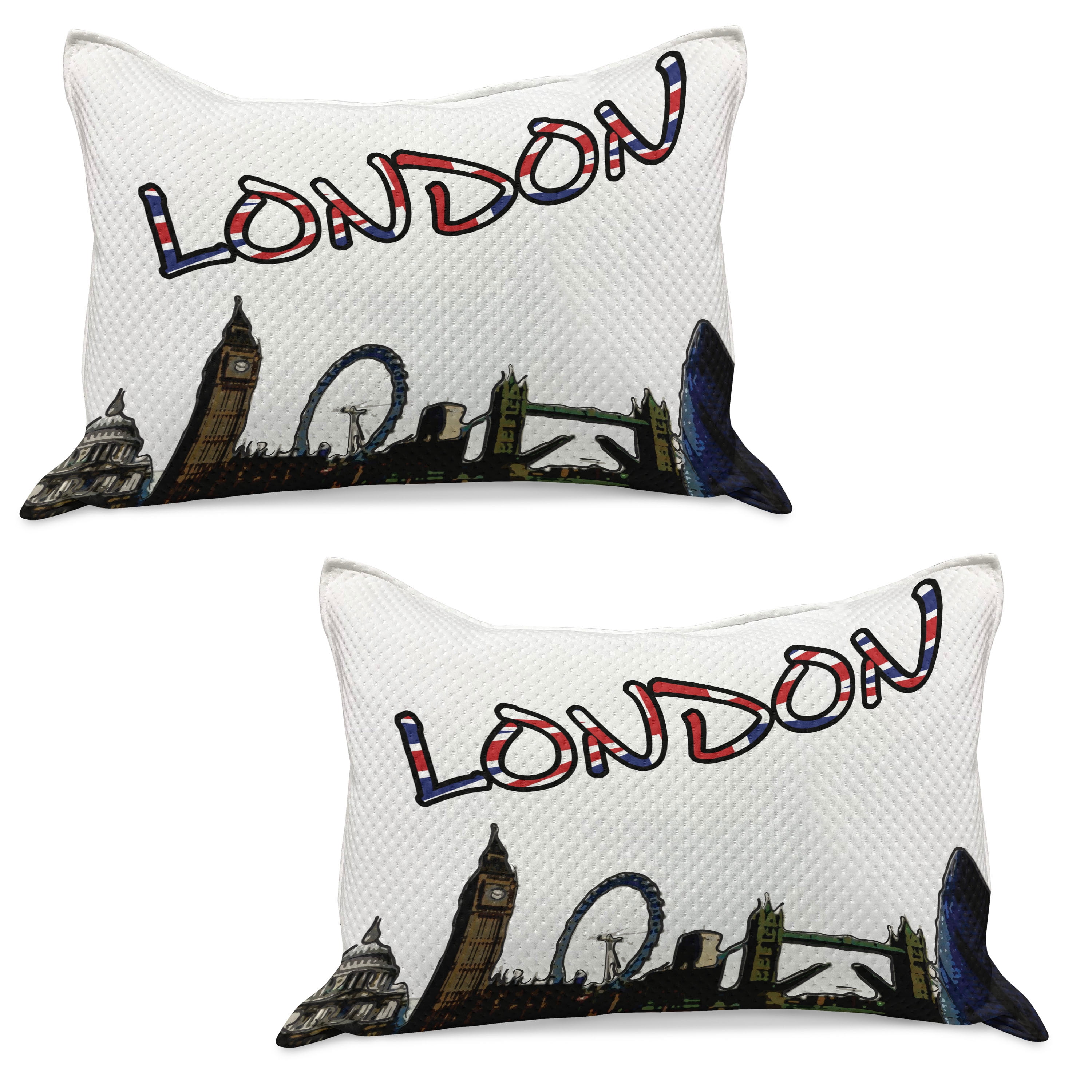 London Knitted Quilt Pillowcover Set of 2, Cartoon Drawing Style Famous ...