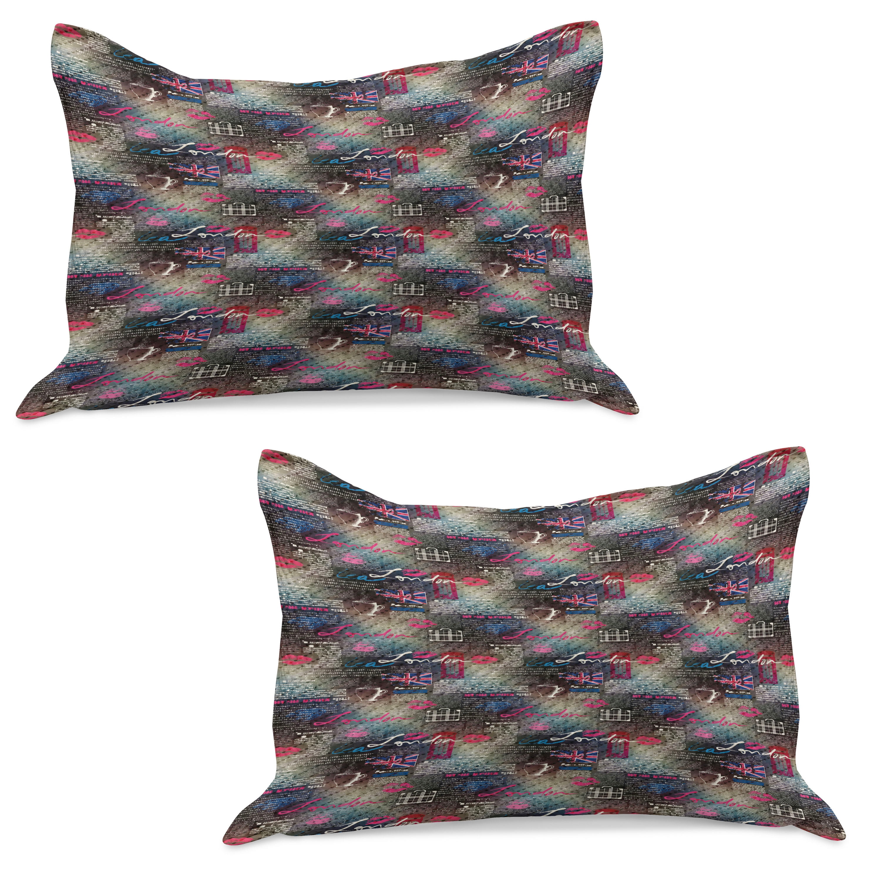 London Knitted Quilt Pillowcover Set of 2, Grungy Newspaper Page Style ...