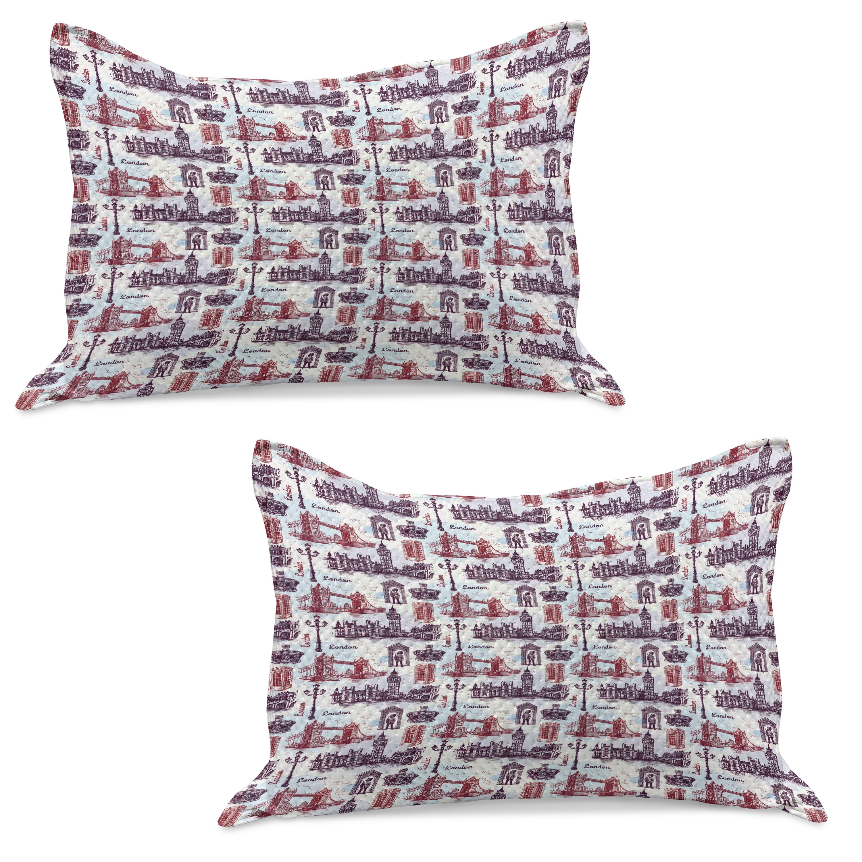 London Knitted Quilt Pillowcover Set of 2, Hand Drawing Style Sketchy ...
