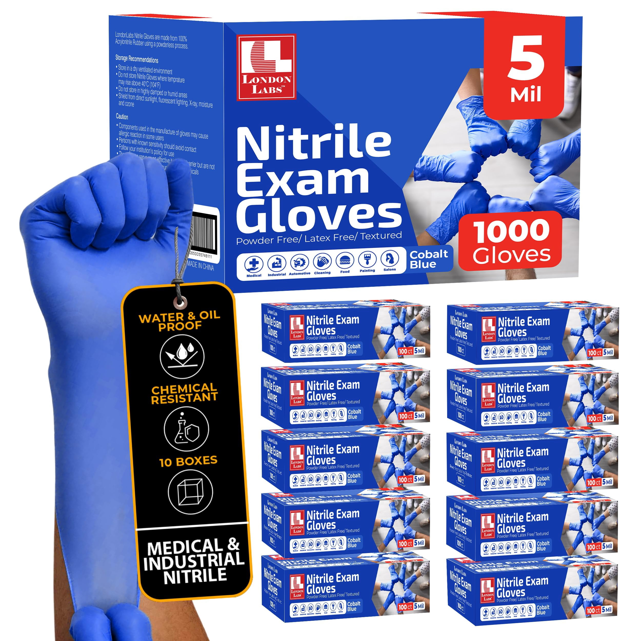 London Labs 5 Mil Disposable Nitrile Exam Gloves, Latex free & powder ...