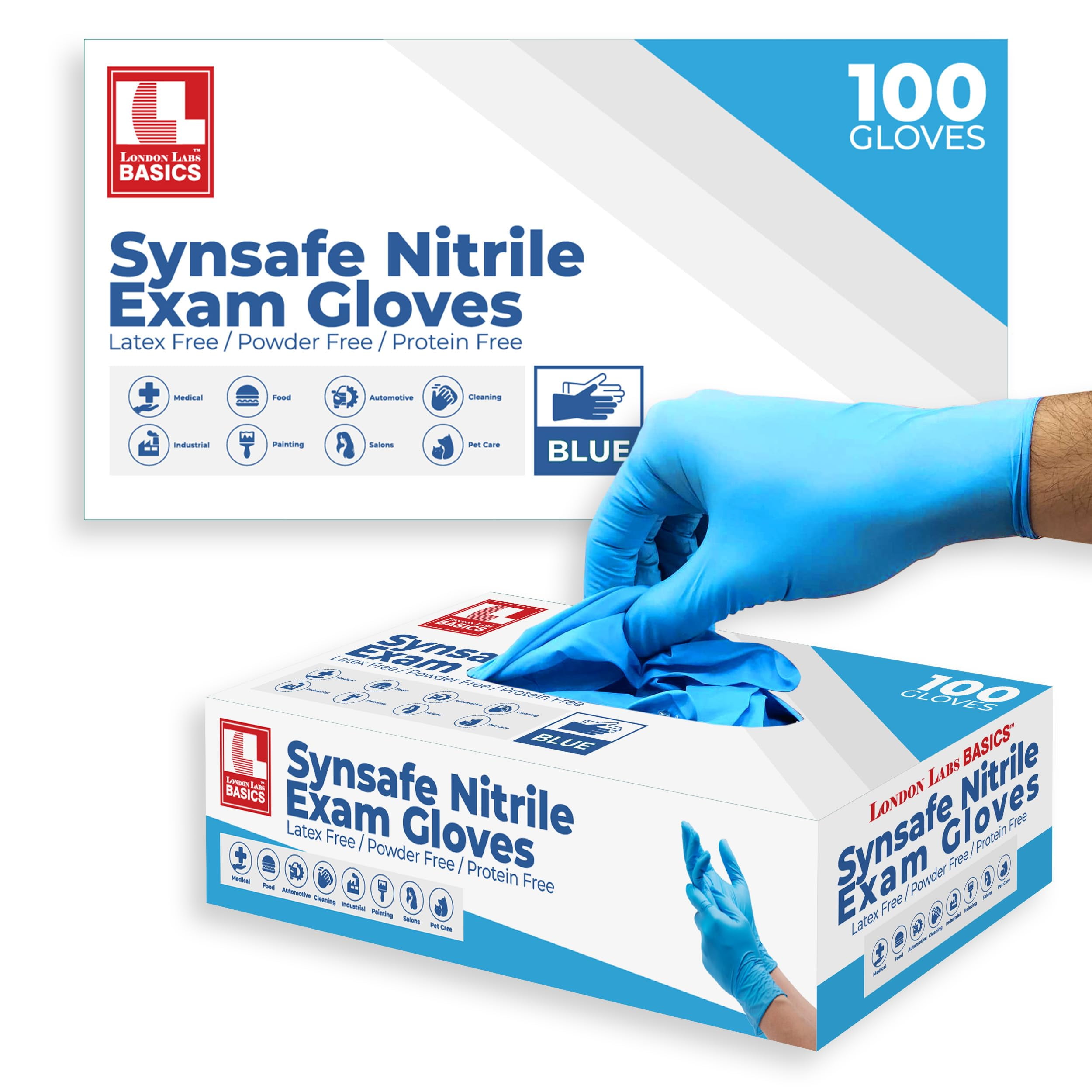 London Labs 4 Mil Disposable Nitrile Exam Gloves, Latex Free & Powder ...