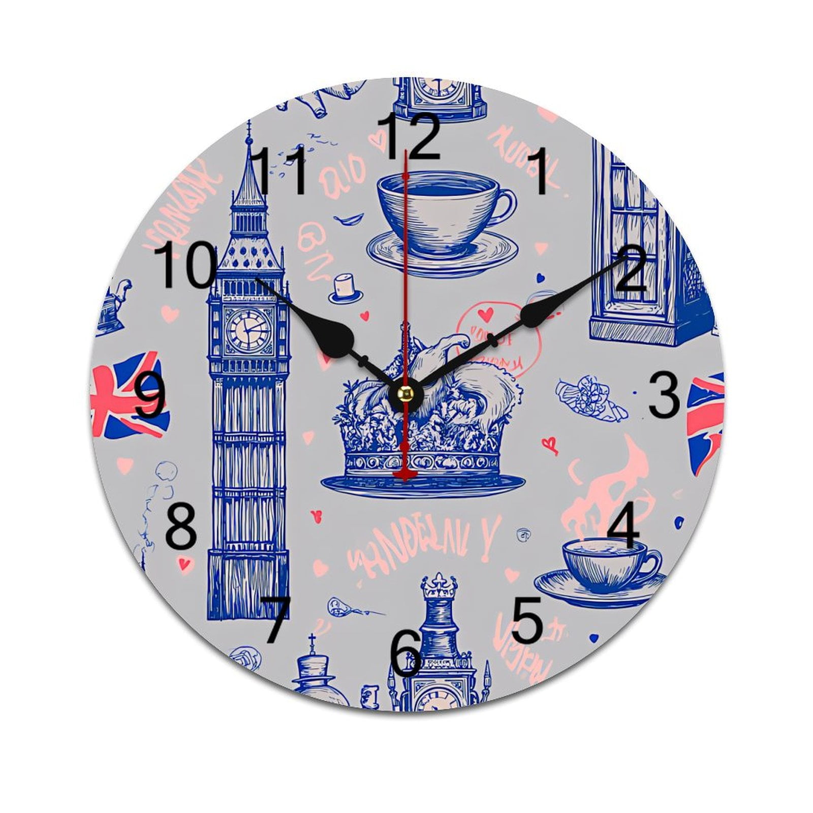 London Landmarks And Symbols Word Saying Big Wall Clock Home Decor Art ...