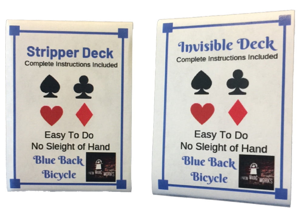 London Magic Works (BLUE) Stripper Deck, Invisible Deck, AND Over 125 Tricks Combo with Two ...
