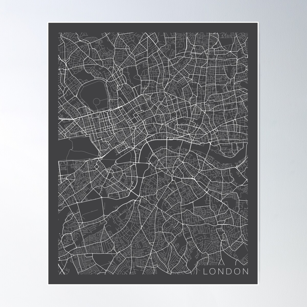 London Map, England - Gray Poster Wall Art, Modern Wall Decor For ...