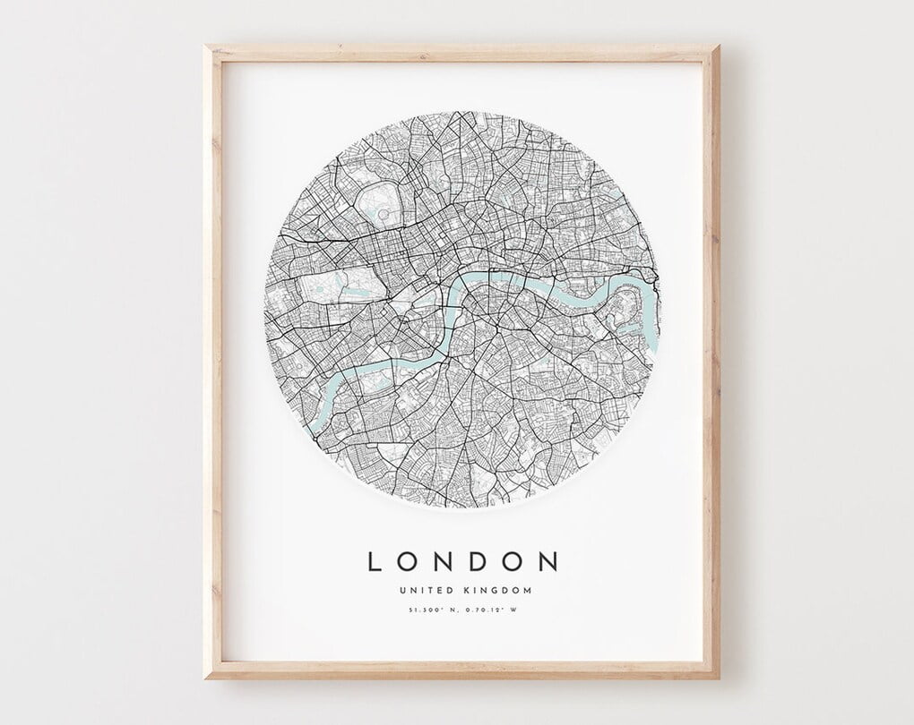 London Map Print, London Map Poster City Wall Art, London Road Map ...