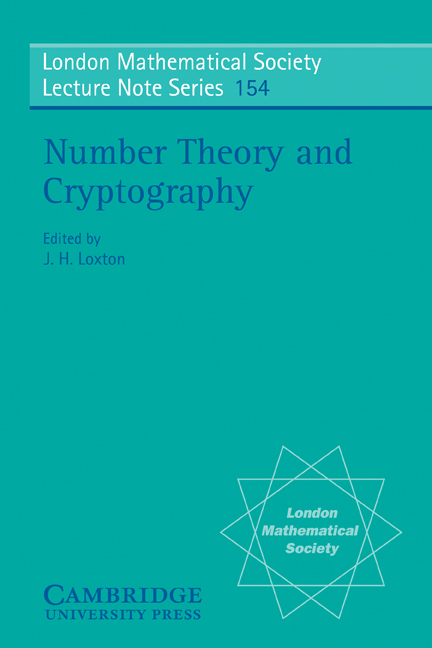 London Mathematical Society Lecture Note Number Theory and Cryptography, Book 154, (Paperback ...