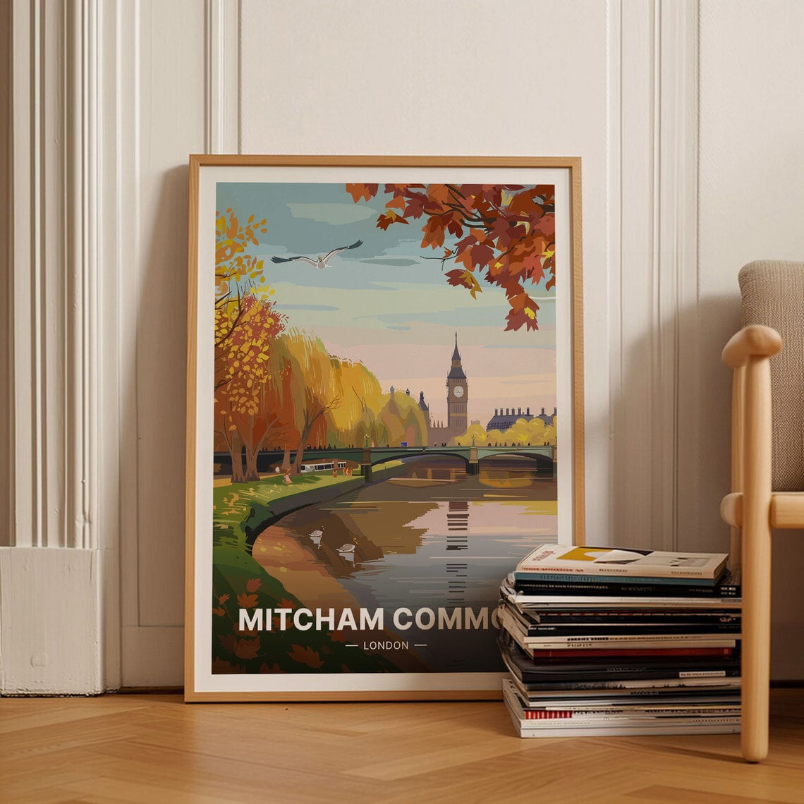 London Parks Travel Poster, Mitcham Common Pond Wall Art, South London ...