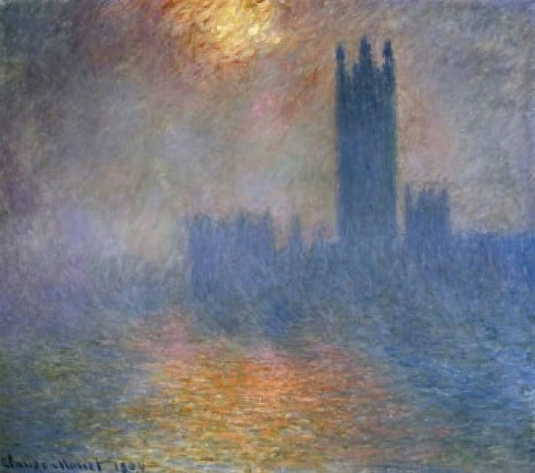 London Parliament (Patch of Sun in the Fog) , 1904 , Claude Monet (1840 ...