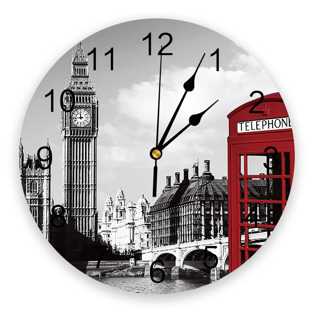 London Phone Booth Design Wall Clocks Silent Home Cafe Office Wall ...