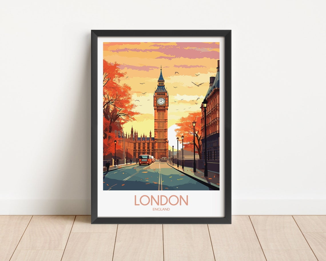 London Poster England Scenic City Wall Art Decor, Unframed Canvas Size ...