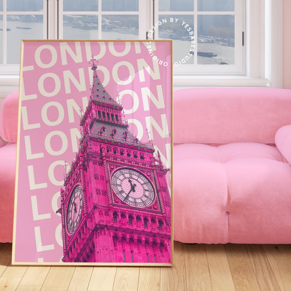 London Poster Pink London Decor London Travel Poster Big Ben Poster ...