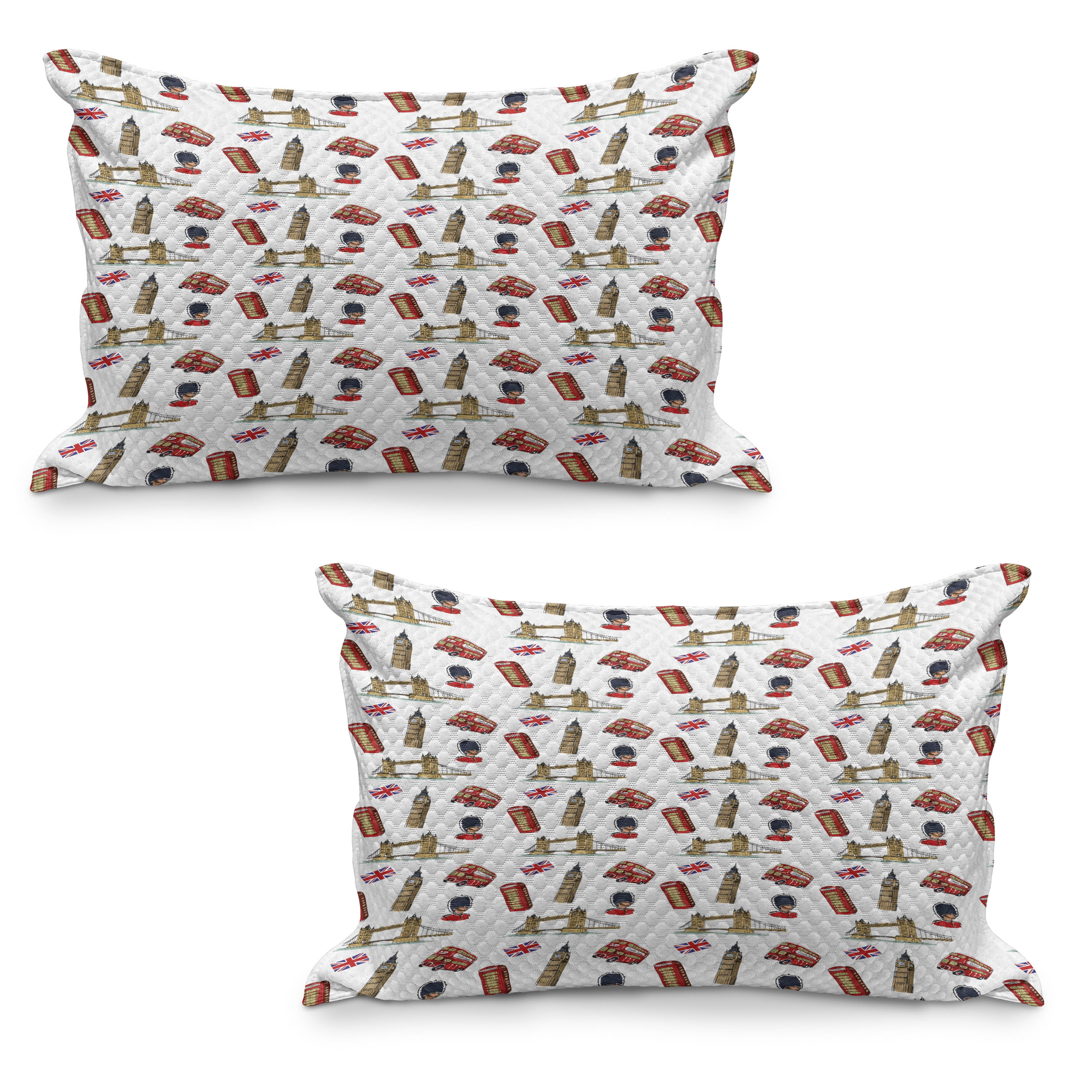 London Quilted Pillowcover Set of 2, Big Ben Tower Bridge Royal Guard ...