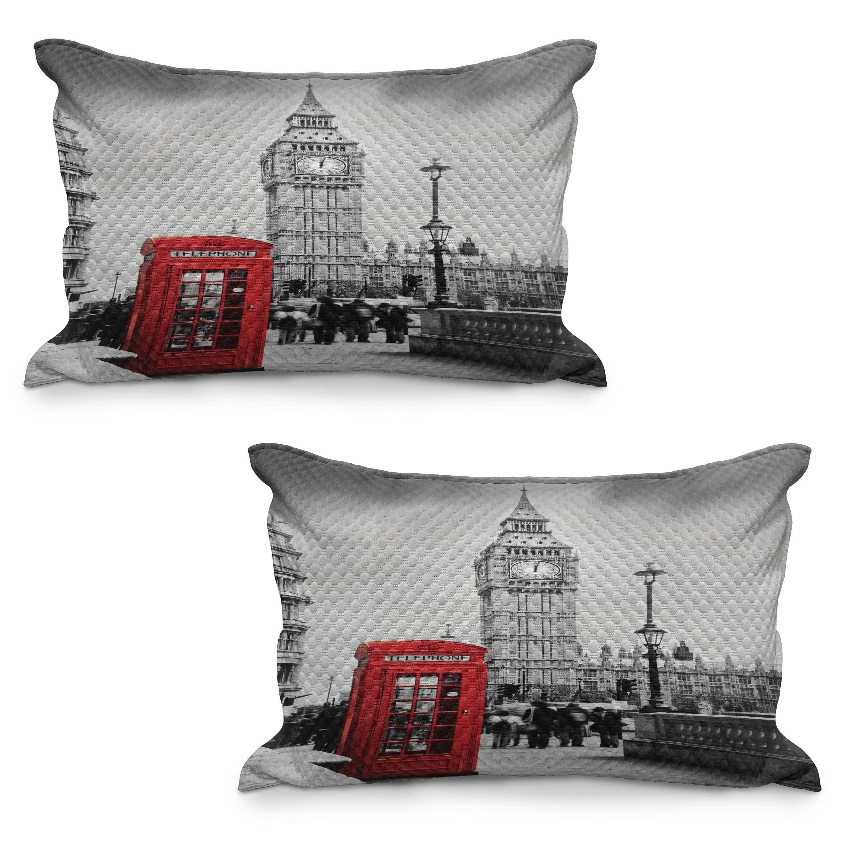London Quilted Pillowcover Set of 2, Famous Telephone Booth and the Big ...