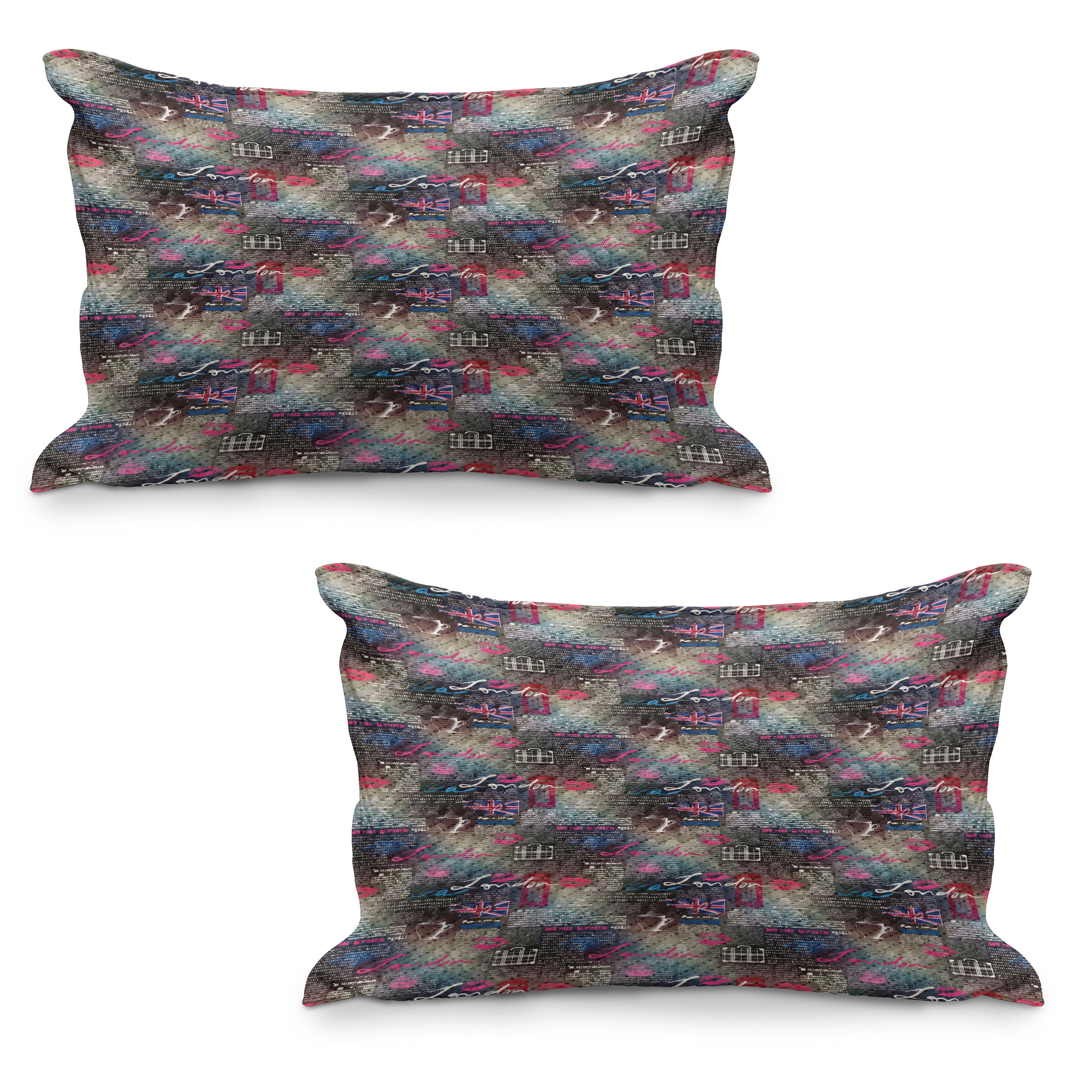 London Quilted Pillowcover Set of 2, Grungy Newspaper Page Style ...