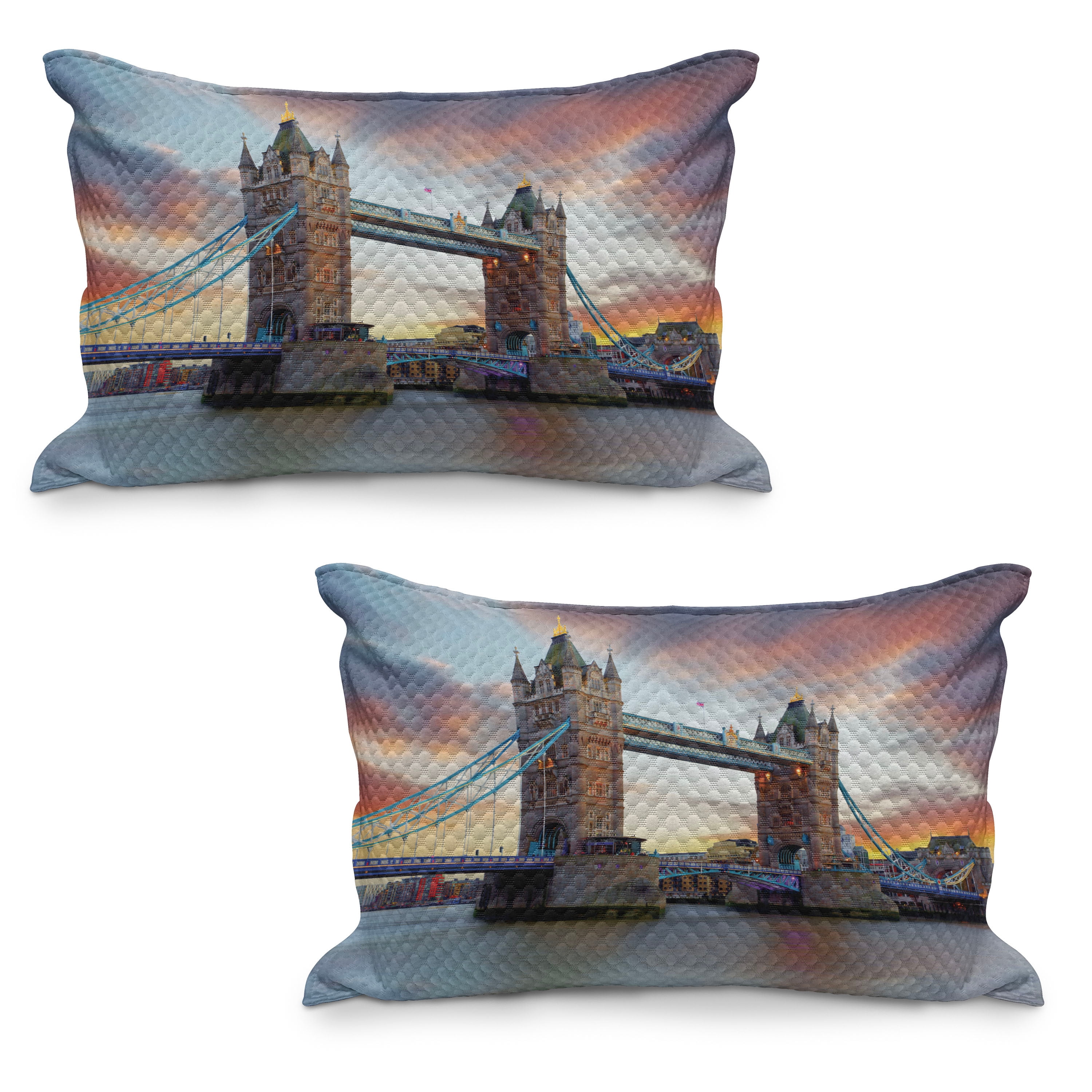 London Quilted Pillowcover Set of 2, Historic Old Tower Bridge London ...