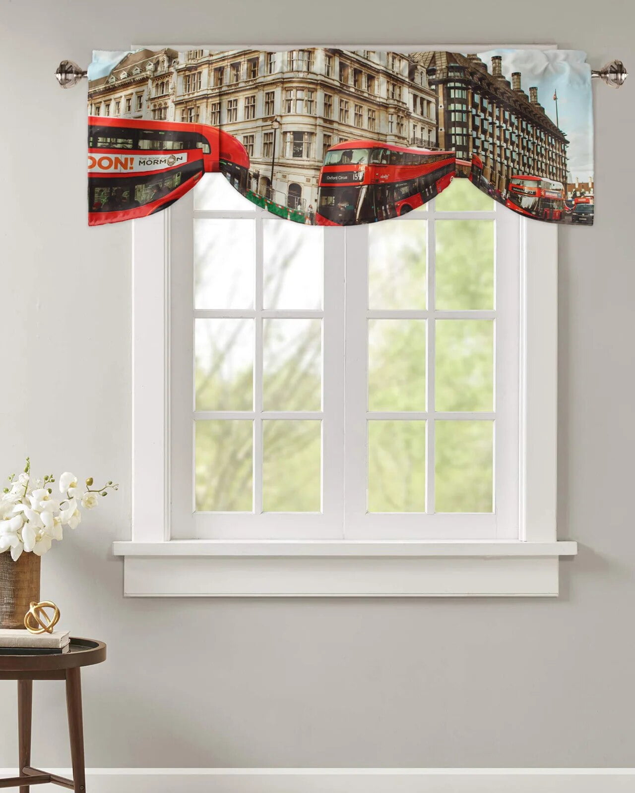 London Red Bus Building House Window Curtain Kitchen Cabinet Coffee Tie ...